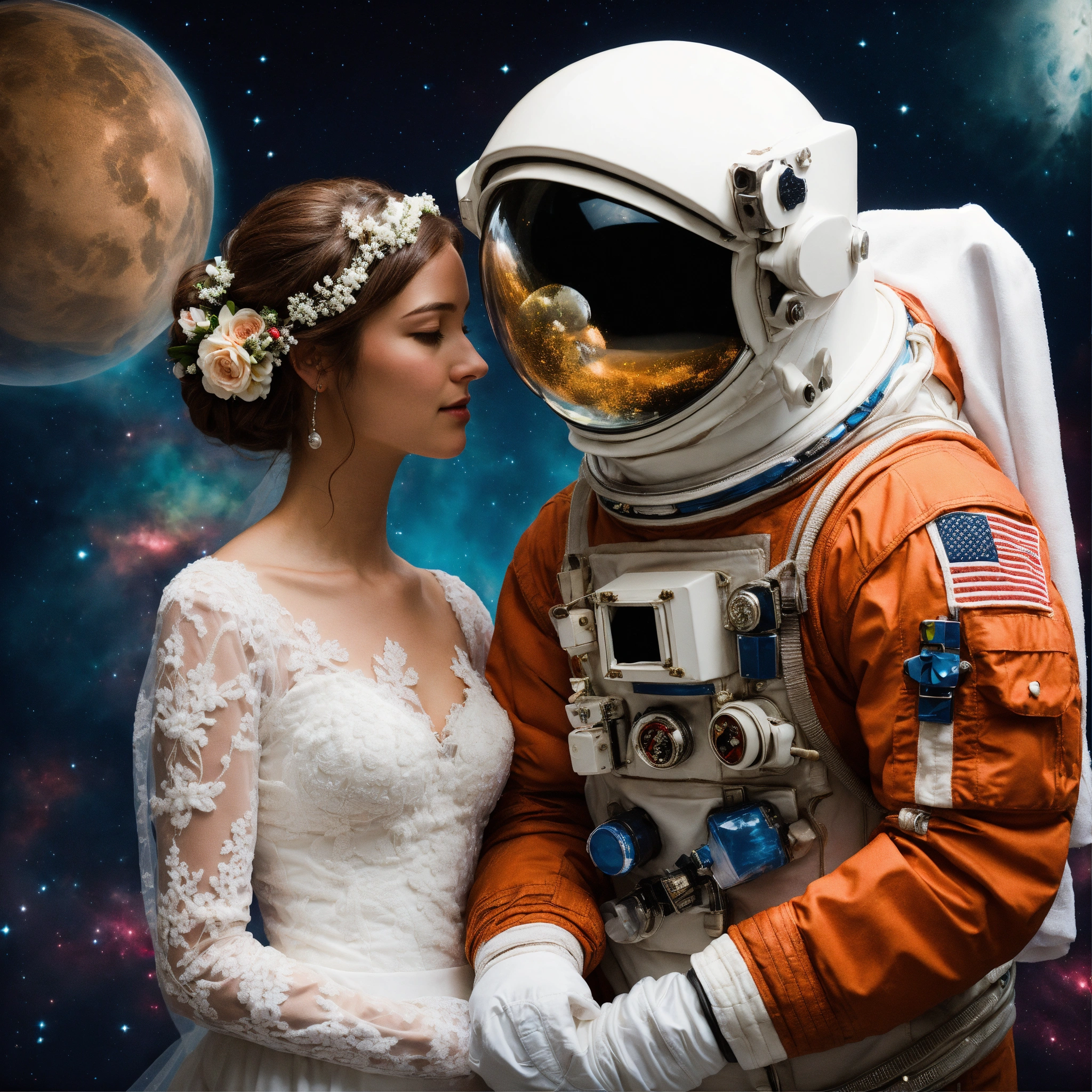 Lexica - Astronaut, realistic, the bride with astronaut helmet and ...