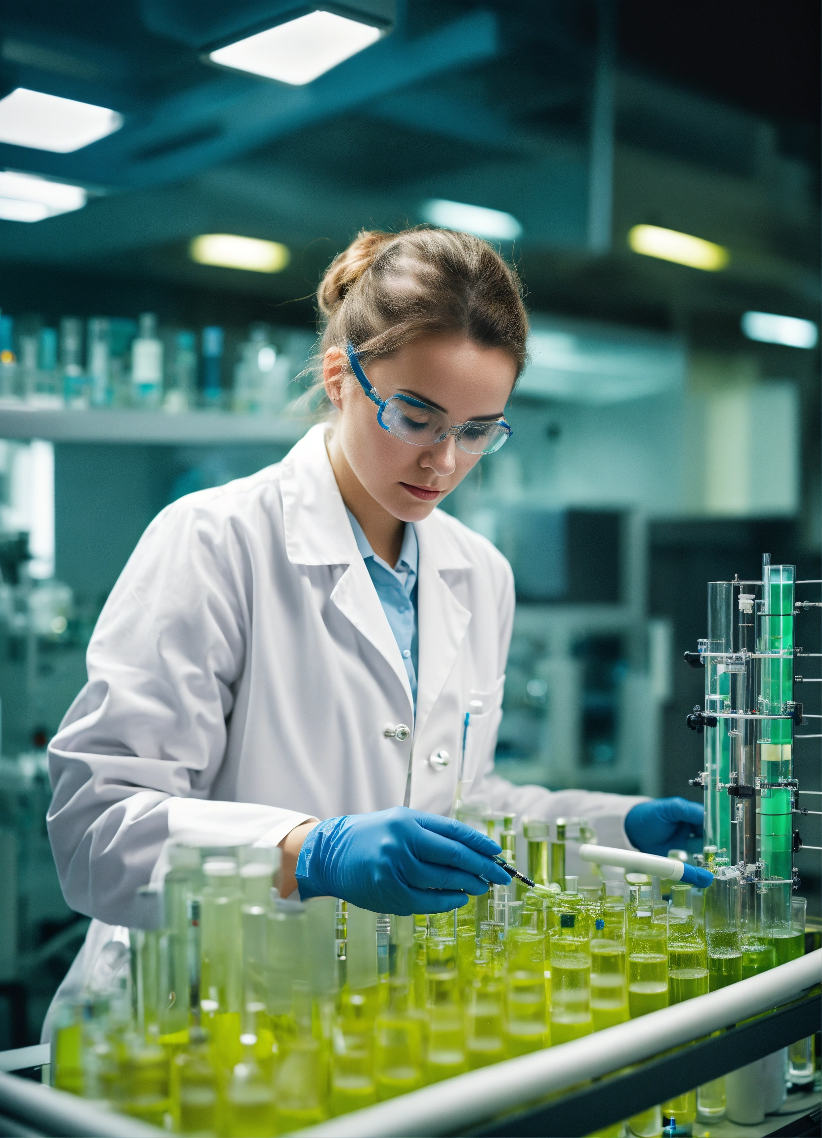 Lexica - Female scientist in a white labcoat working on a bioreactor in ...