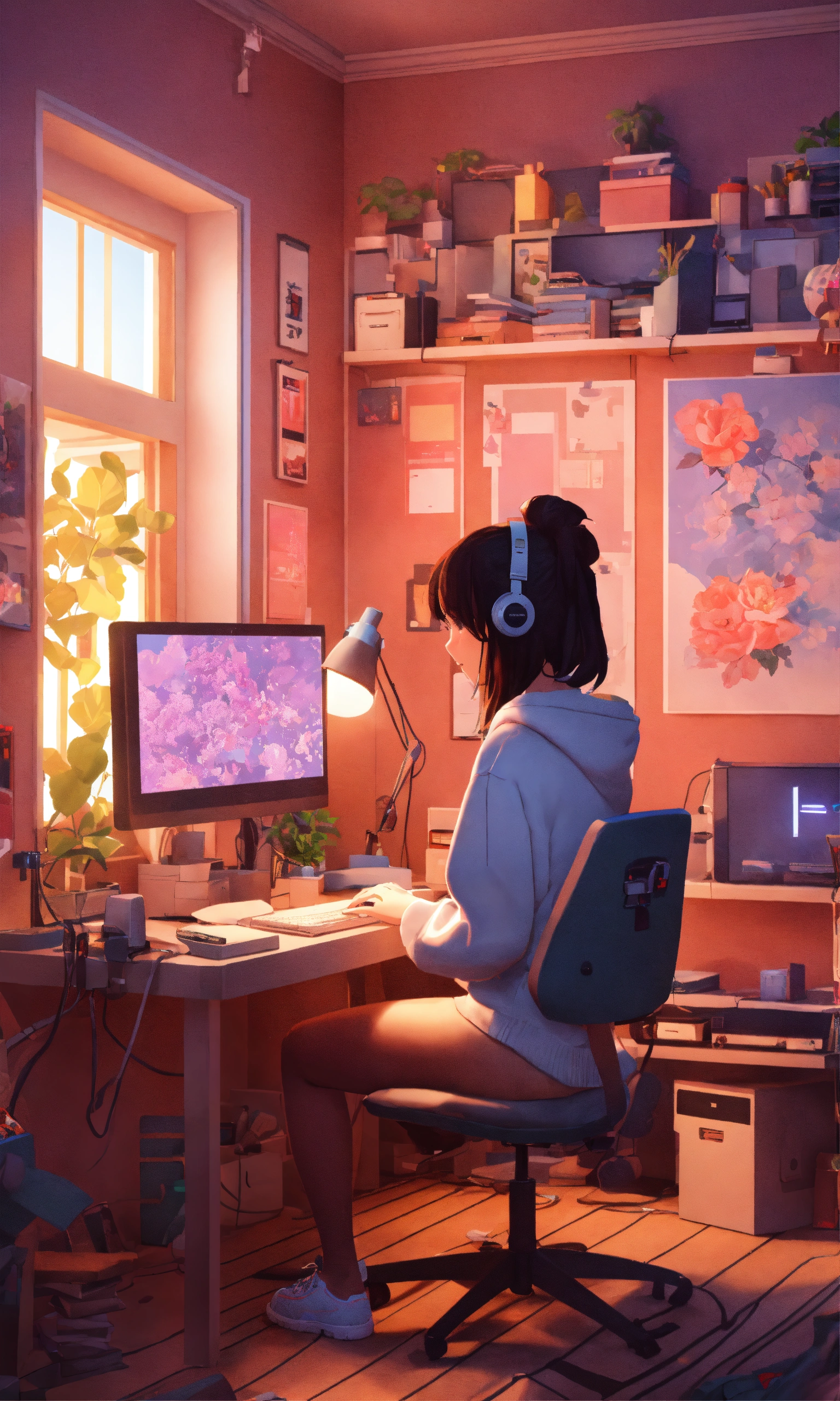 Lexica - A lofi girl programmer in front of his computer station, cozy ...