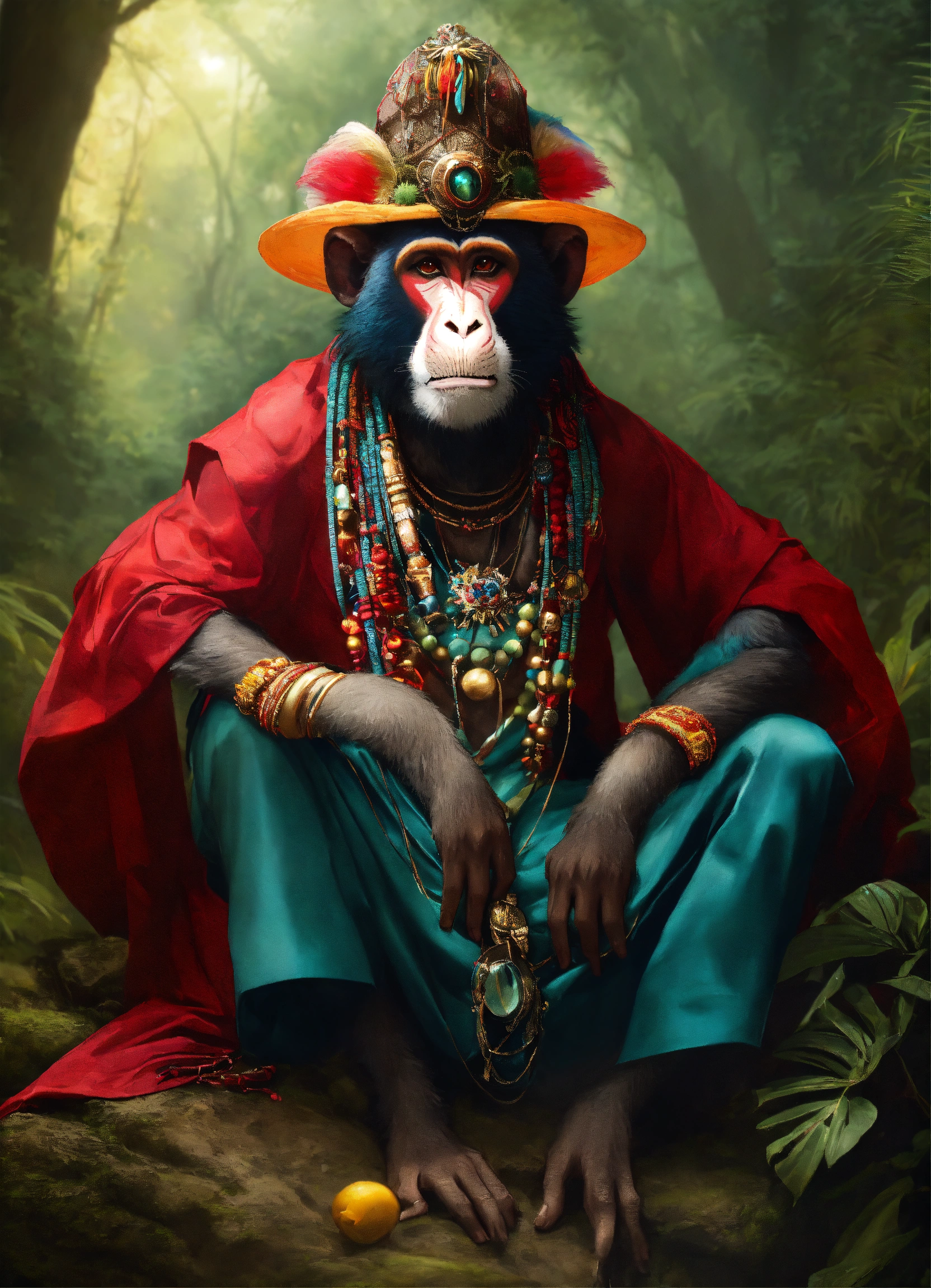 Lexica - A male mandrill witch doctor, monkey, shaman hat, animal ...