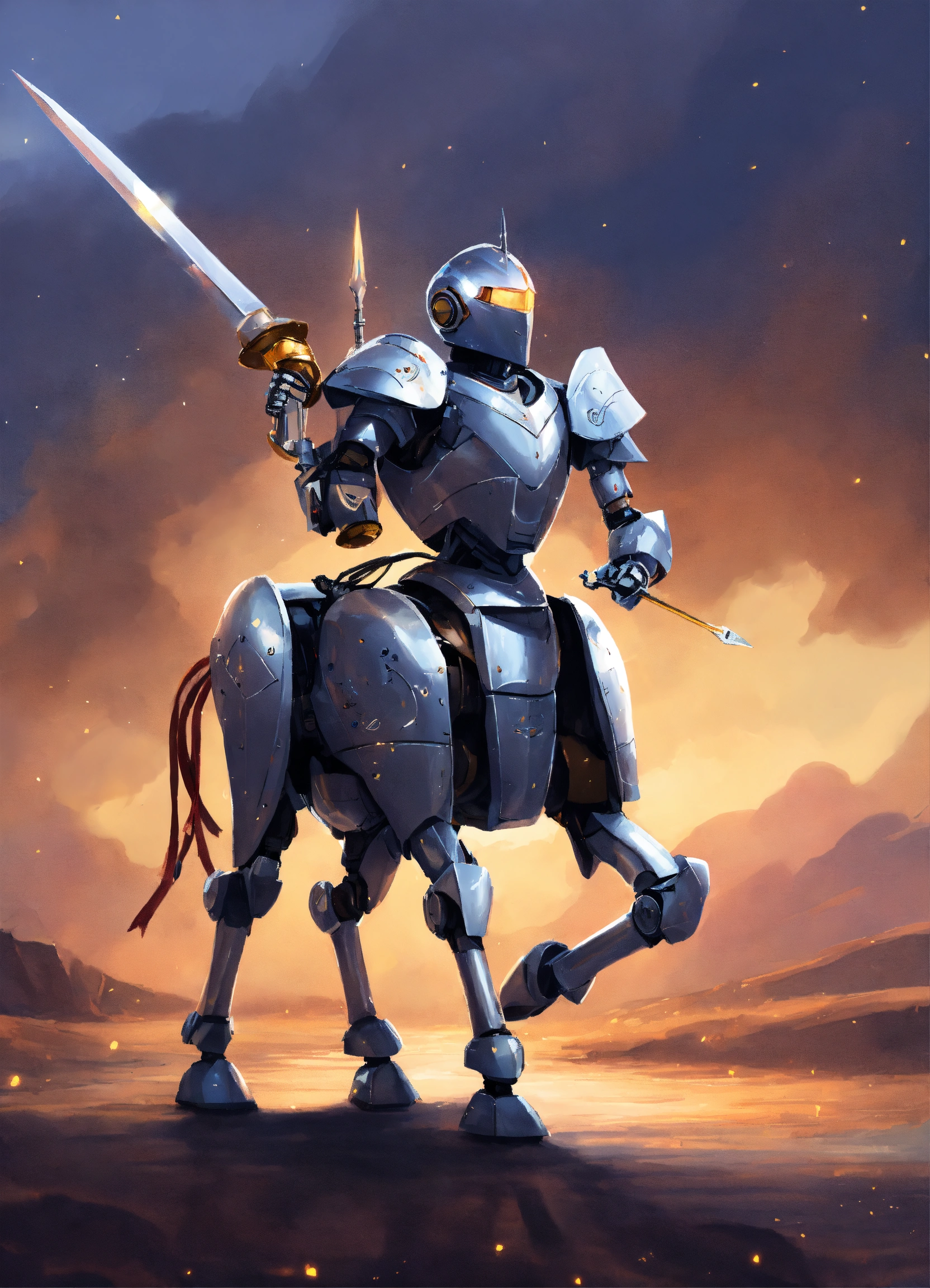 Lexica - Digital painting of a tiny robotic knight holding a lance ...