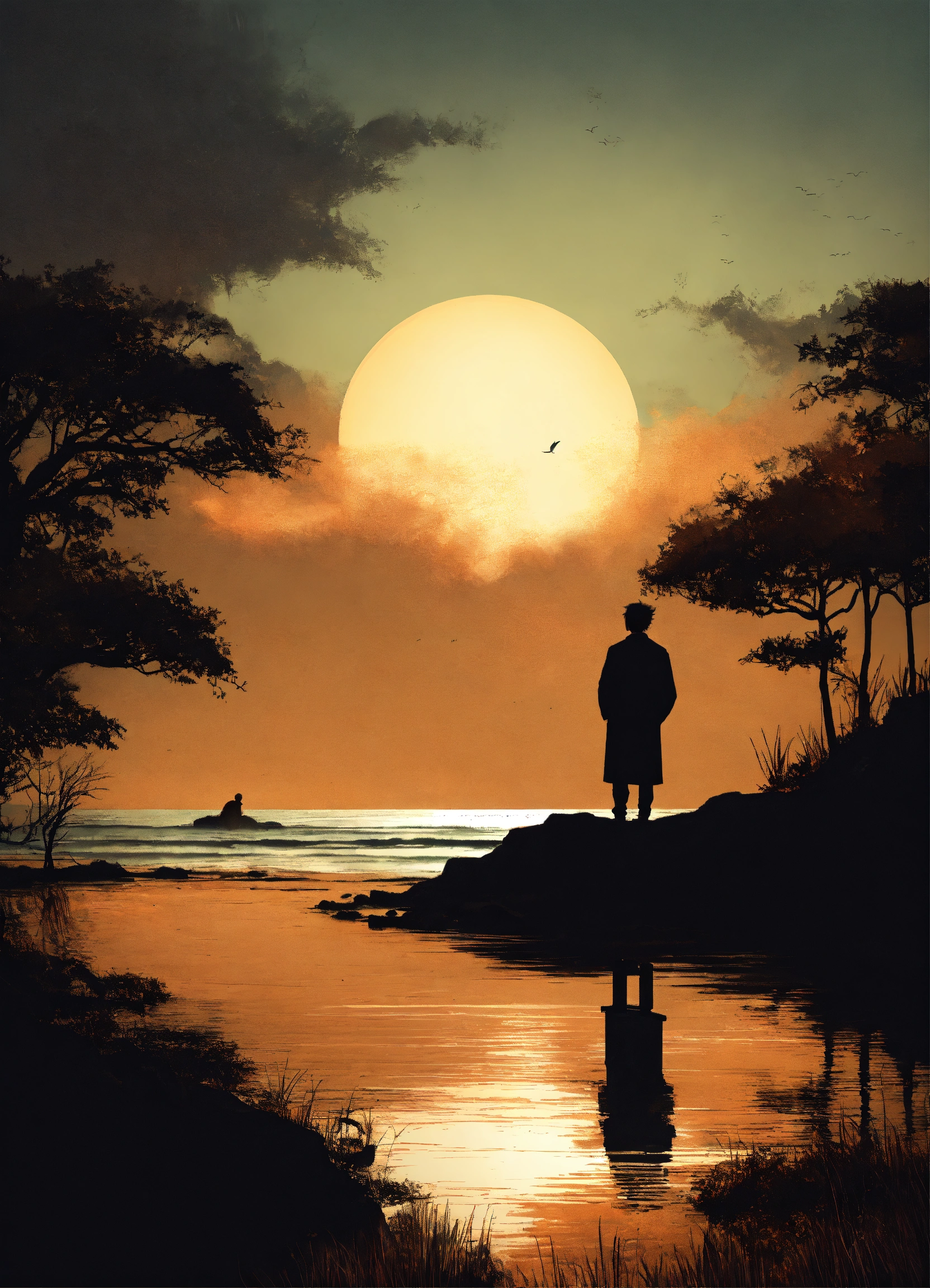 Lexica - A contemplative silhouette of a person looking at the horizon ...