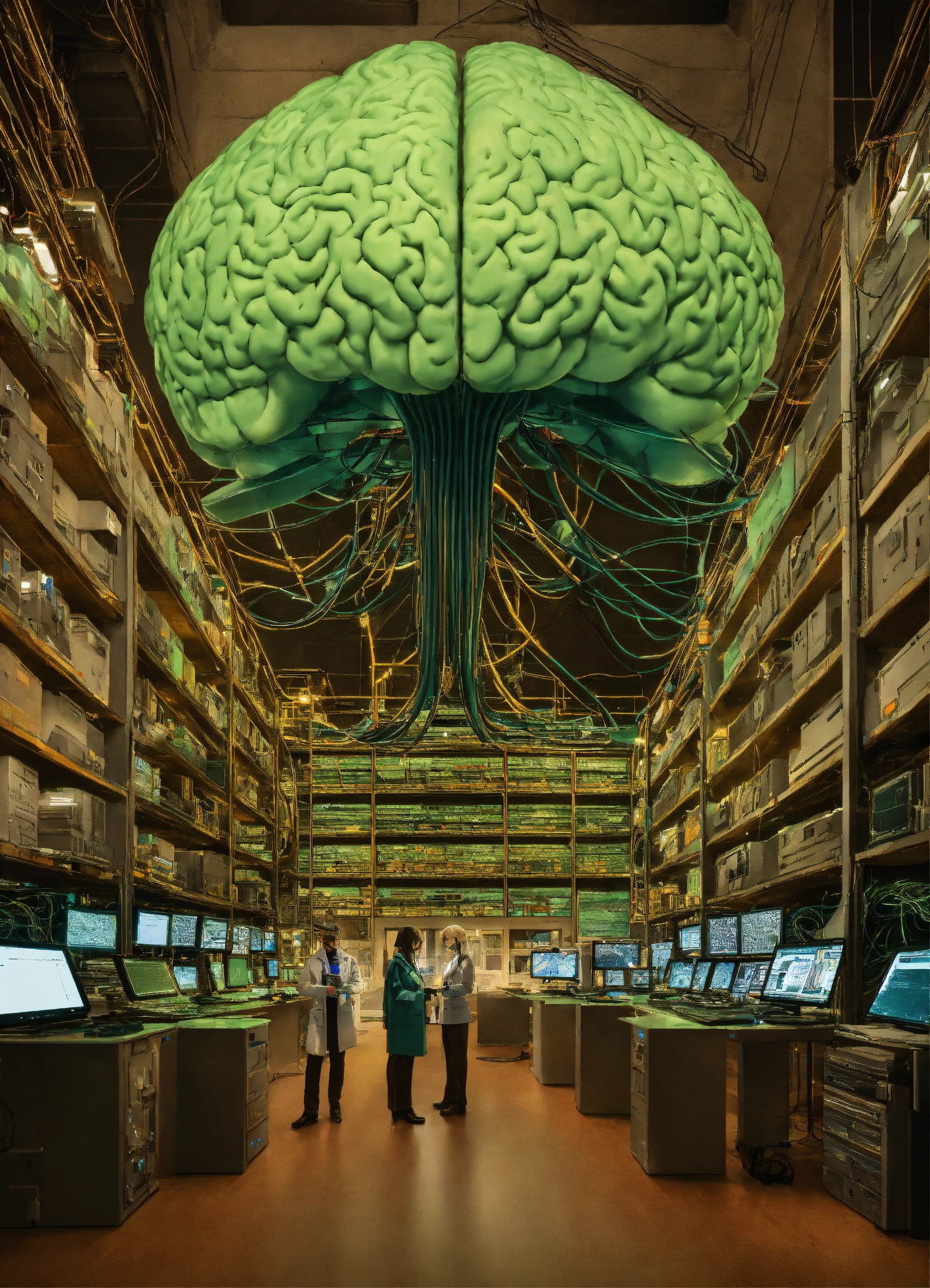 Lexica - In the center of the room, a colossal human brain is ...