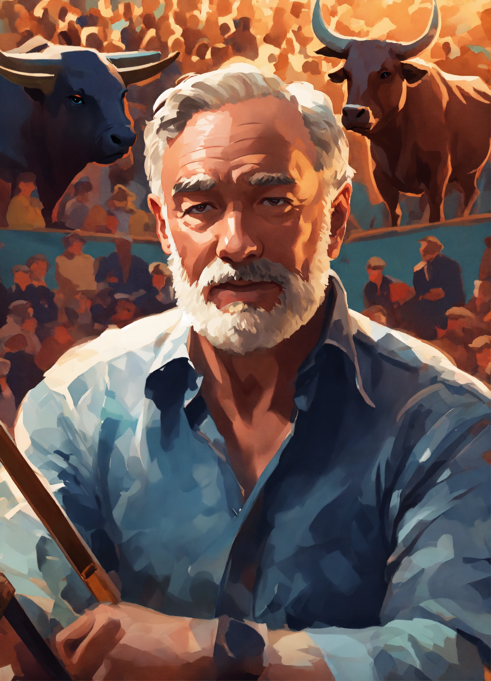 Lexica - Ernest Hemingway fighting a bull in a traditional bullfight ...