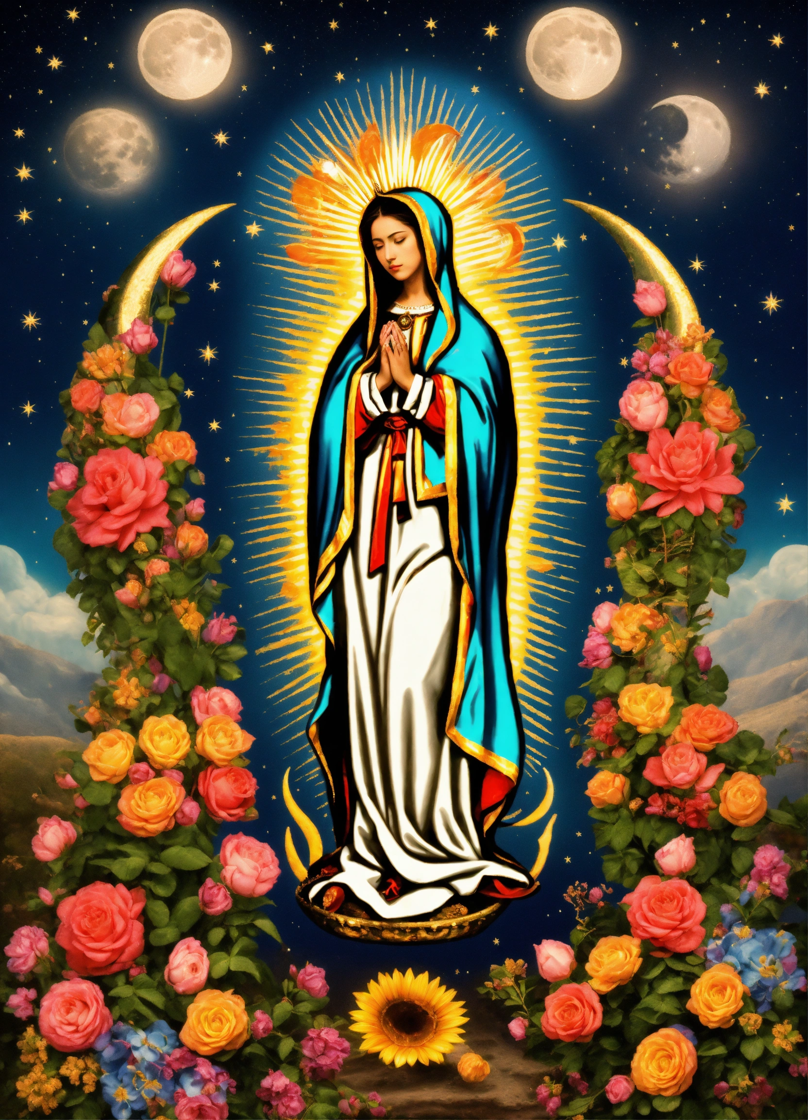 Lexica - Virgen de Guadalupe as a moon goddess with a crescent moon ...