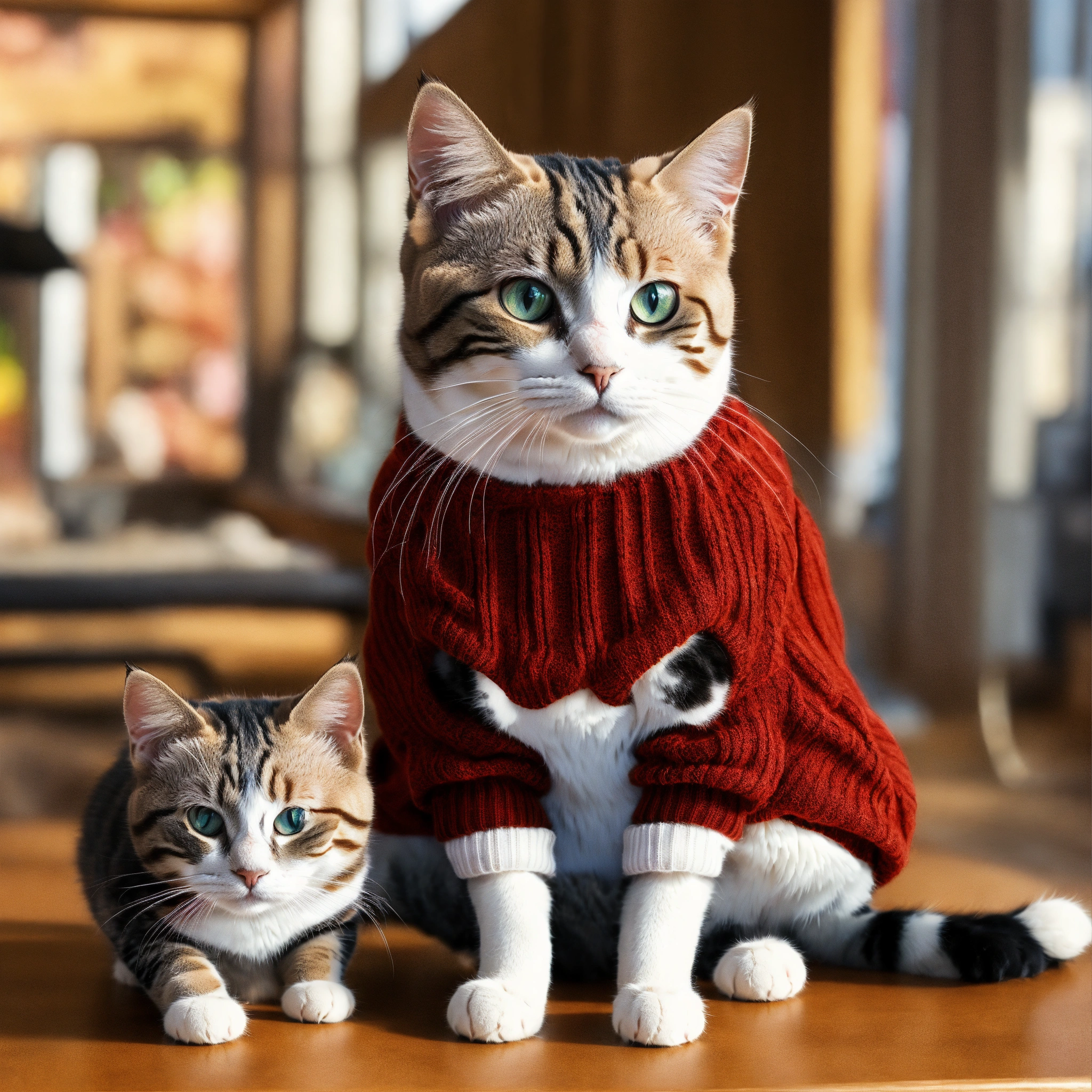 Lexica - Cats wearing sweater with human faces on it, 8k, hyper realism