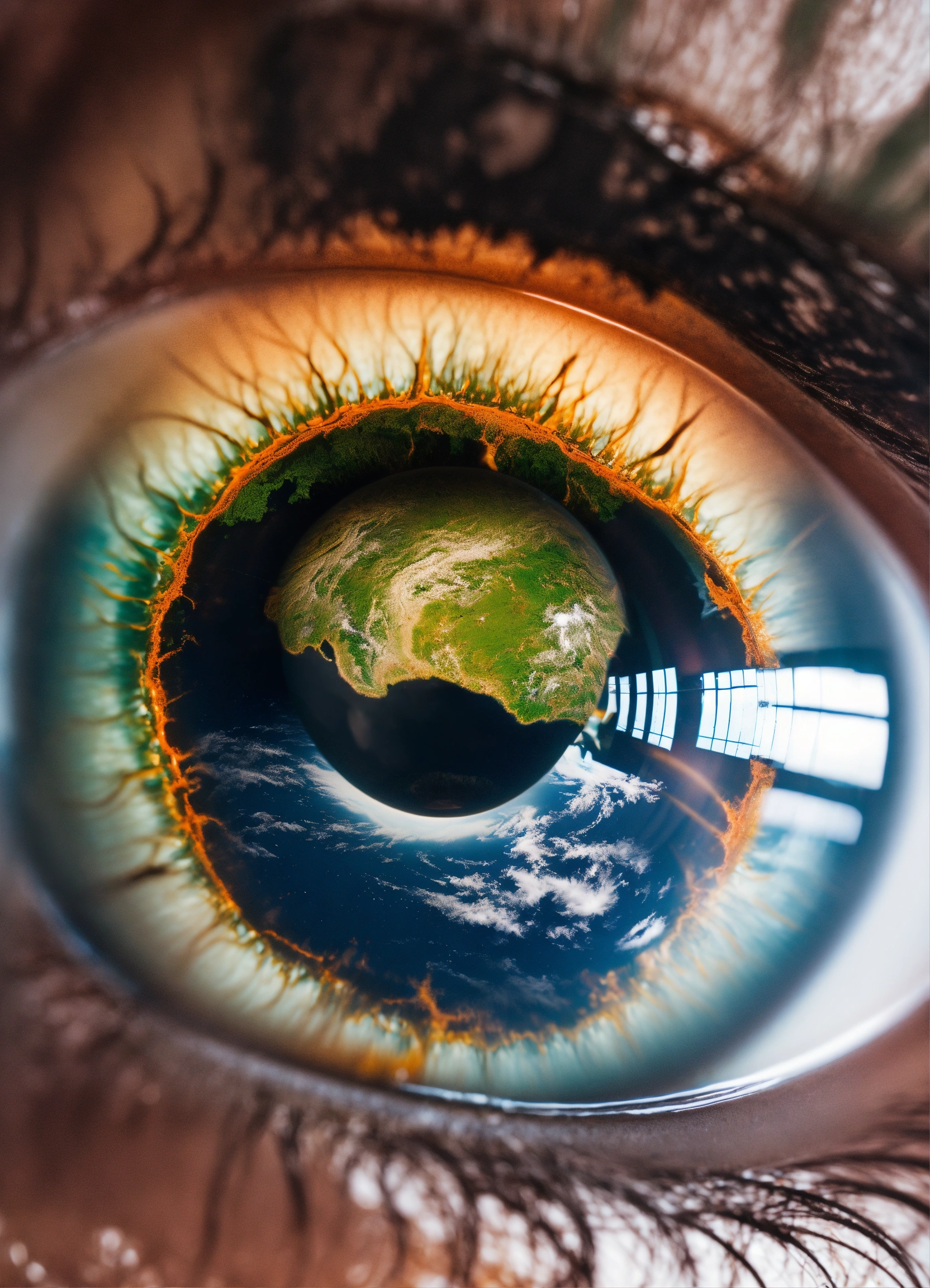 Lexica - Earth shows in a human eyeball as reflection, high quality