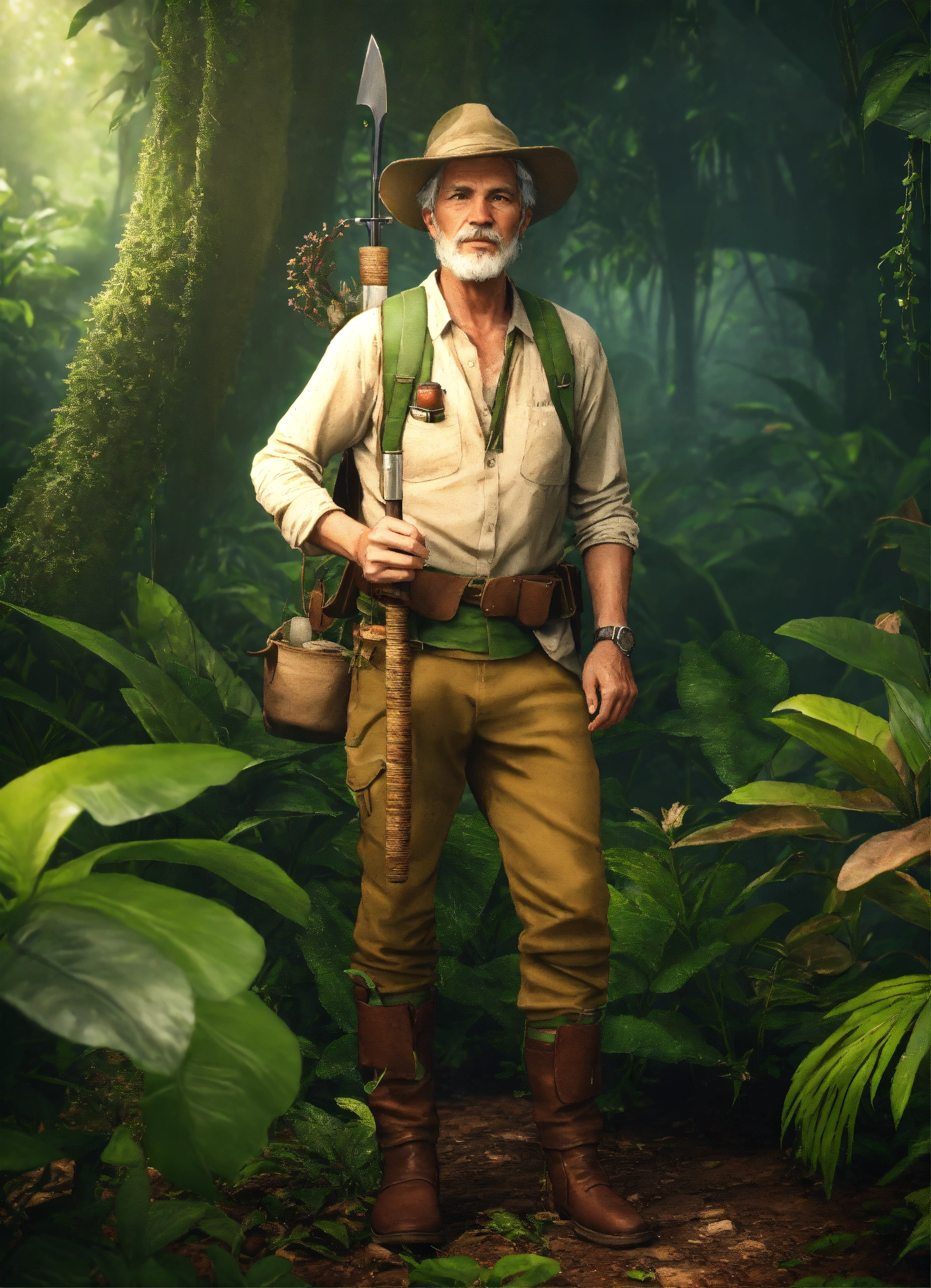 Lexica - ESTABLISHING SHOT of a front view of a 60 year old botanist ...