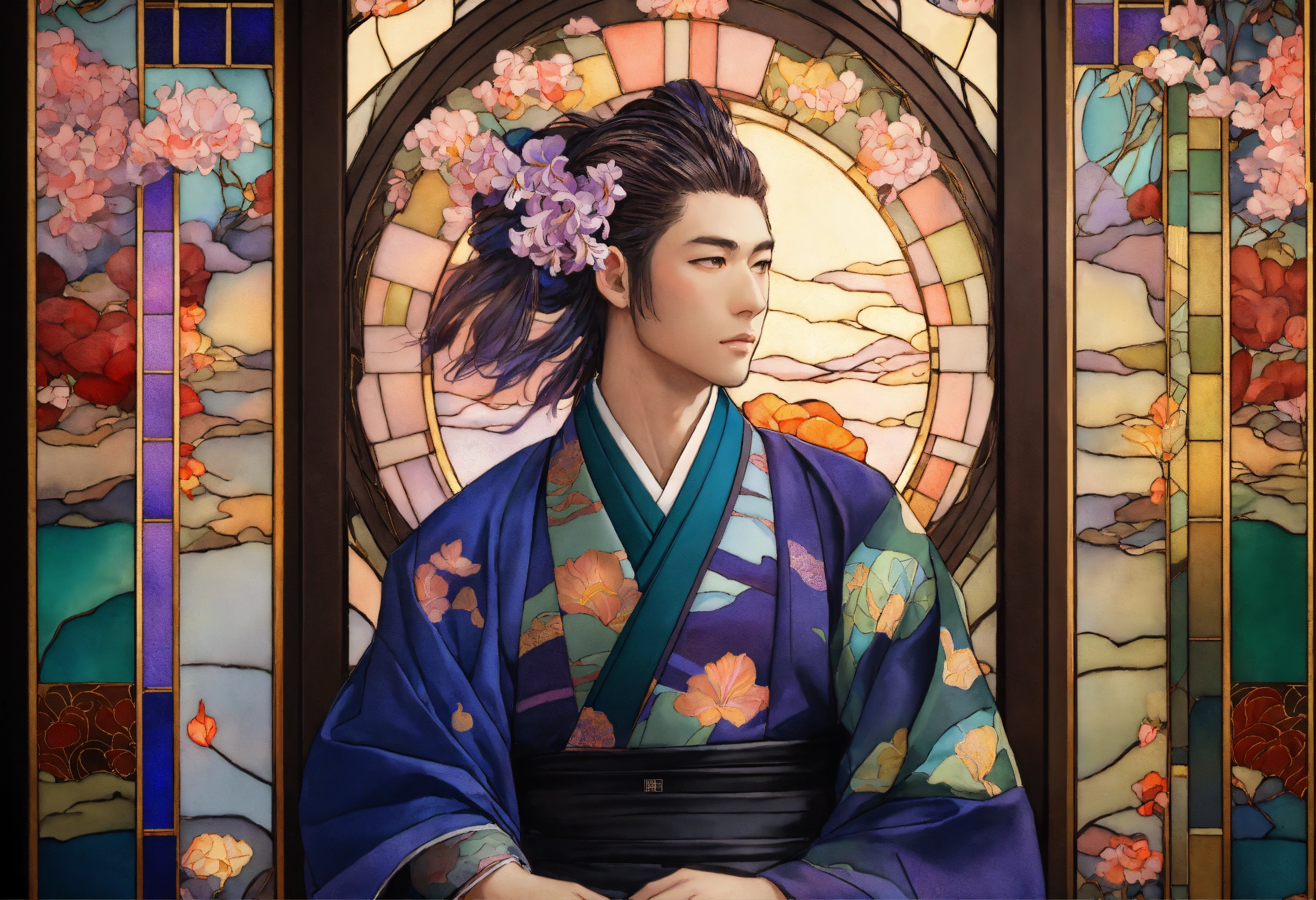 Lexica - Portrait of a samurai in Art Nouveau style, dressed in a ...