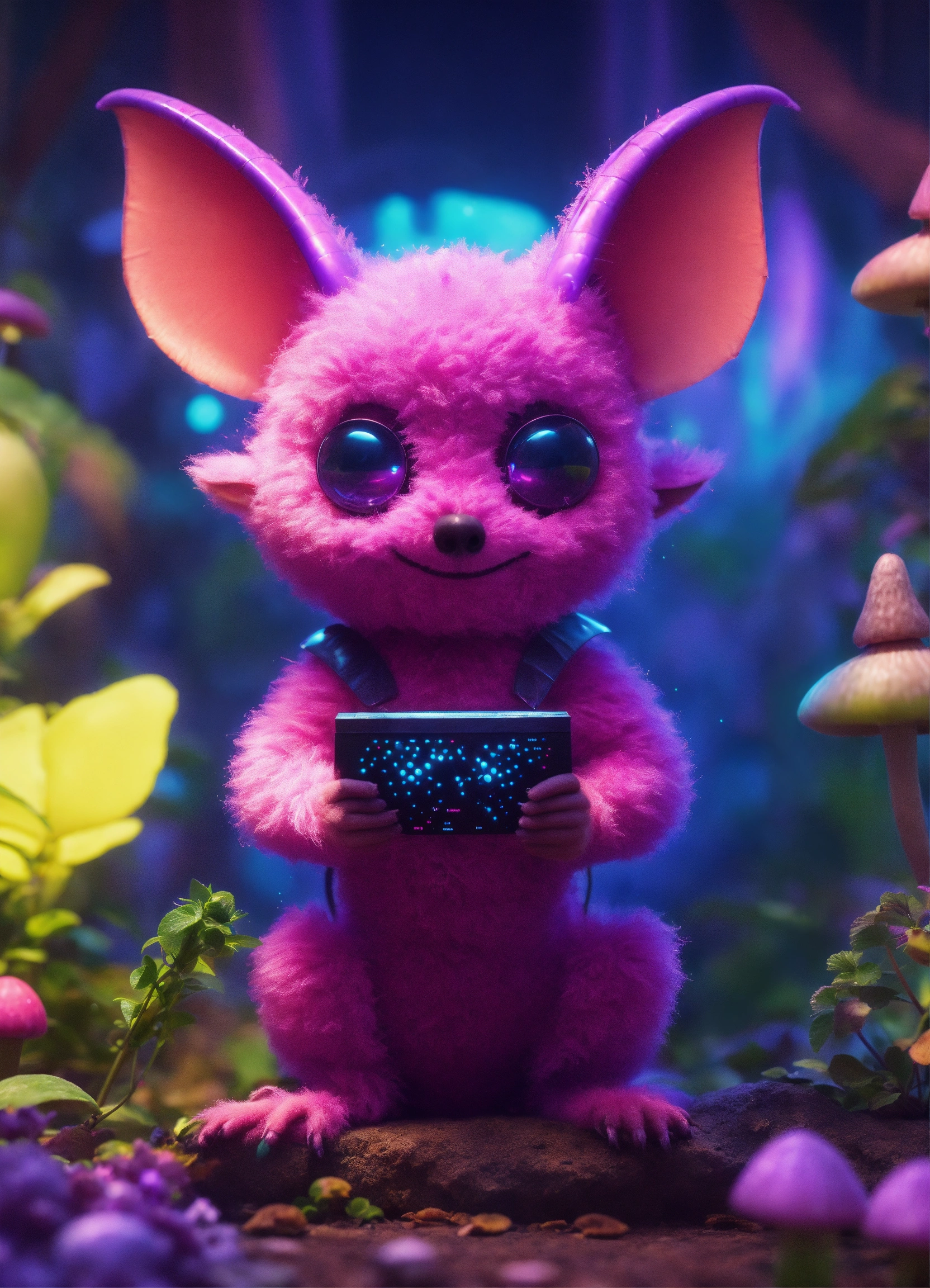 Lexica - Cute fuzzy pink and purple alien fruitbat character with bug ...