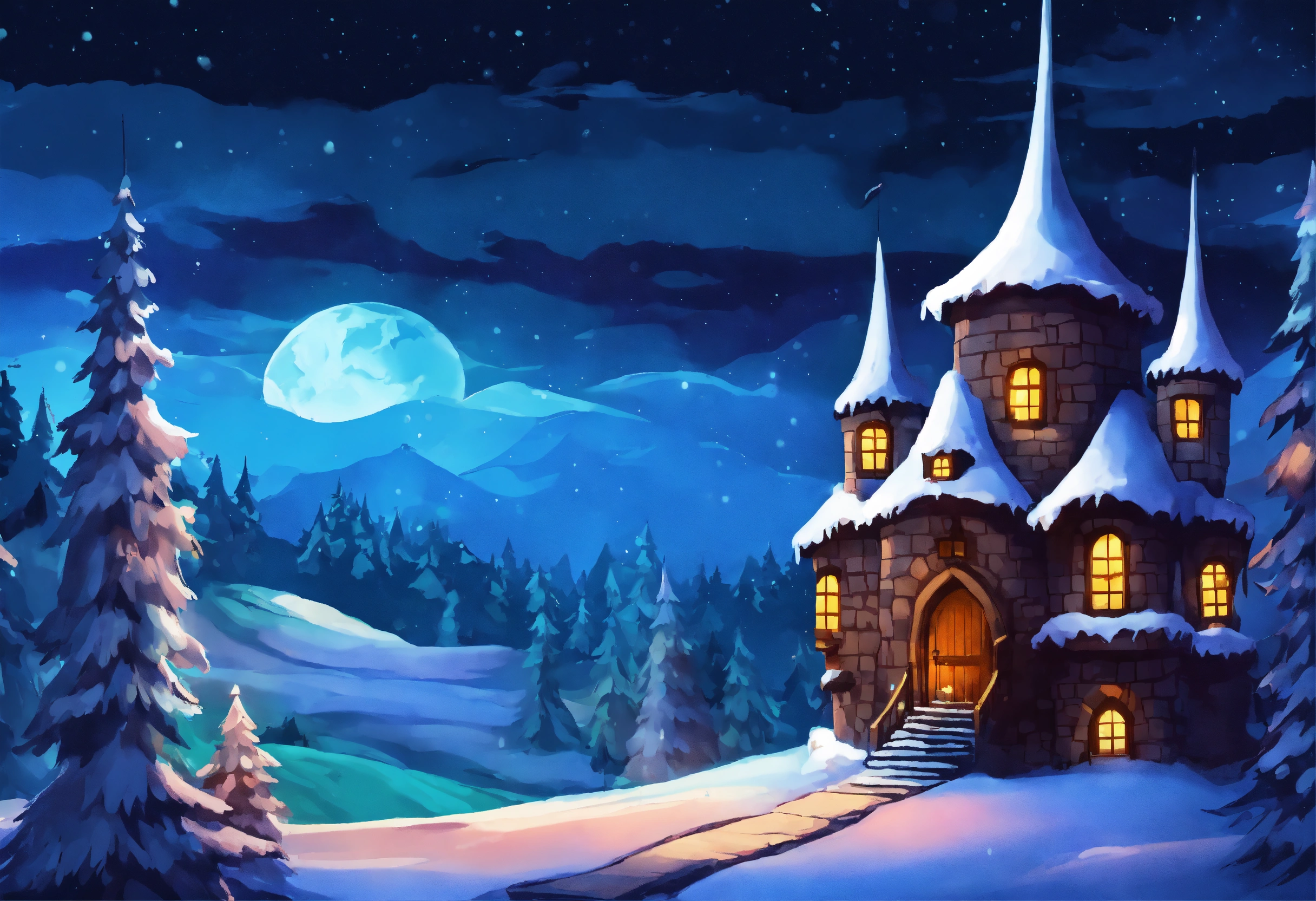 Lexica - Cartoon fairy taie style image castle of witch with dark ...