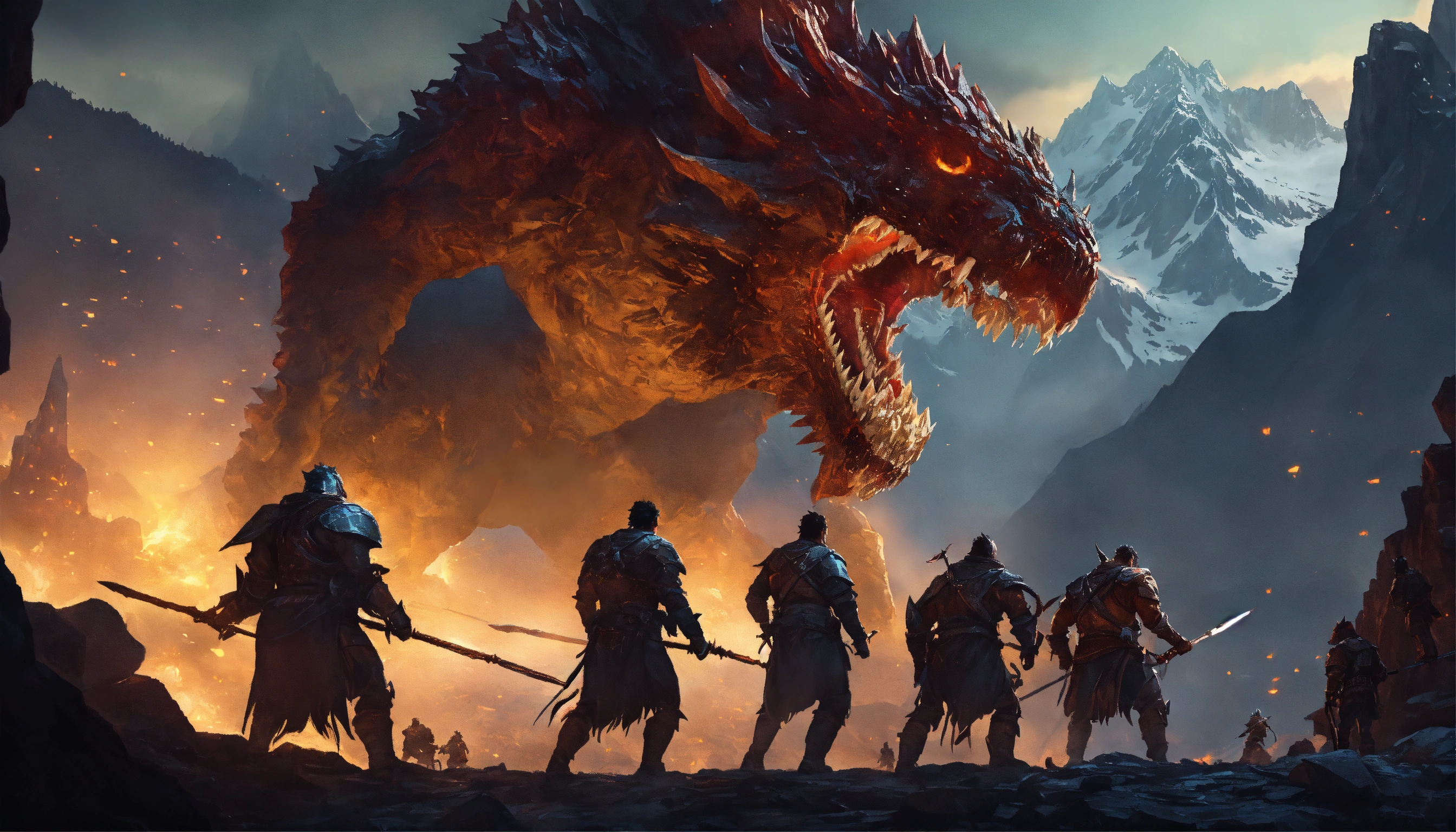 Lexica - Giant humans fighting giant humanoids with jagged teeth that ...