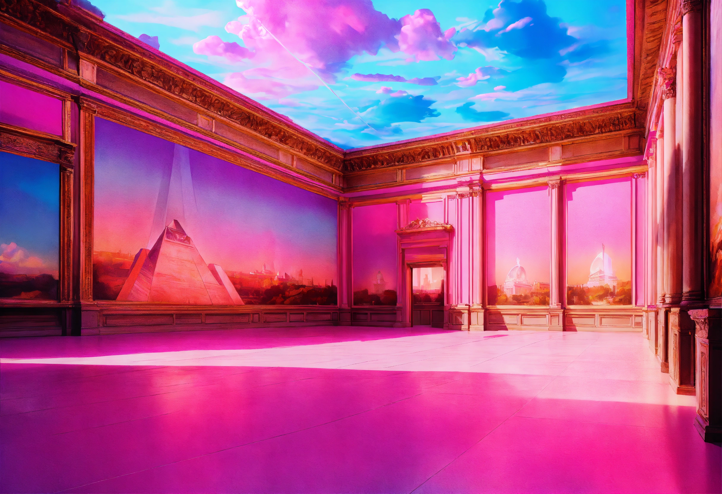 Lexica - Large room at the louvre with massive square painting on the ...