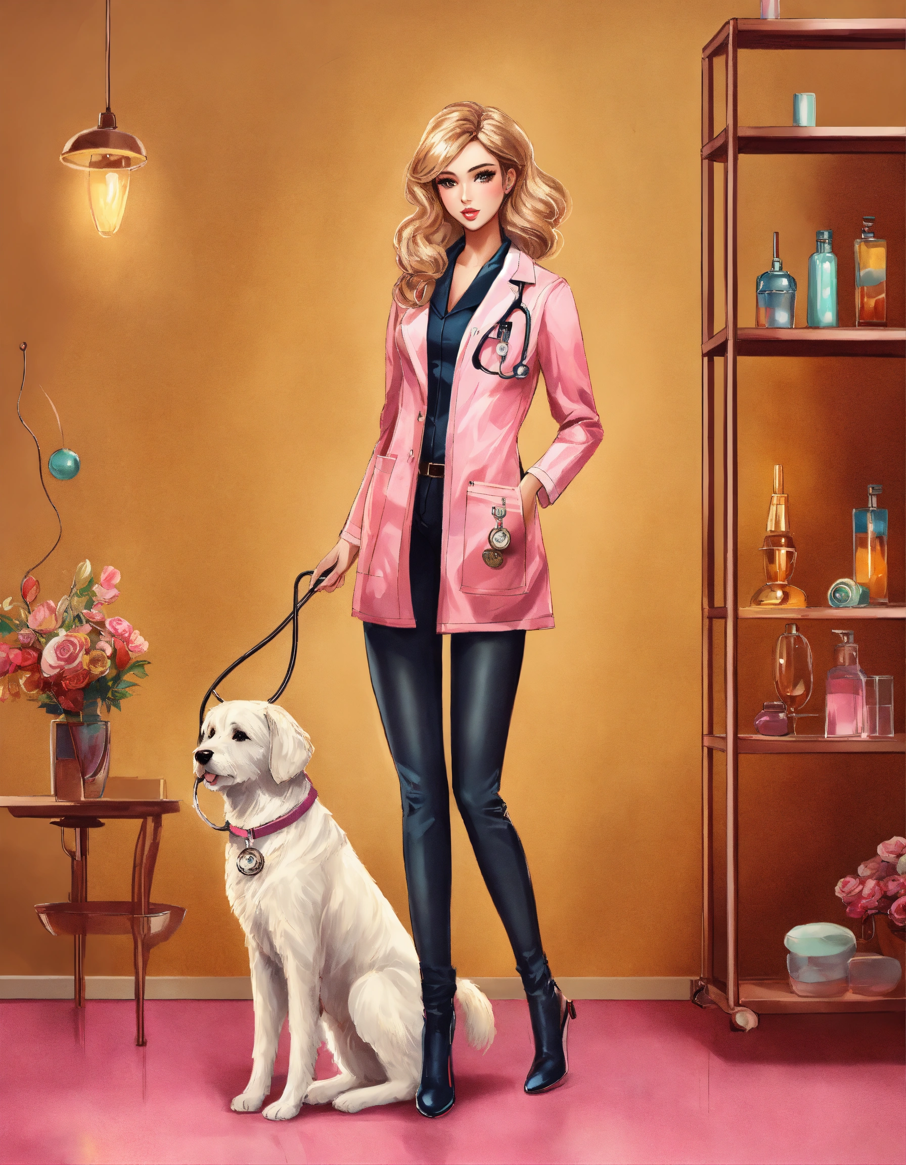 Lexica - Drawing of beautyful young woman pet doctor like a barbie ...