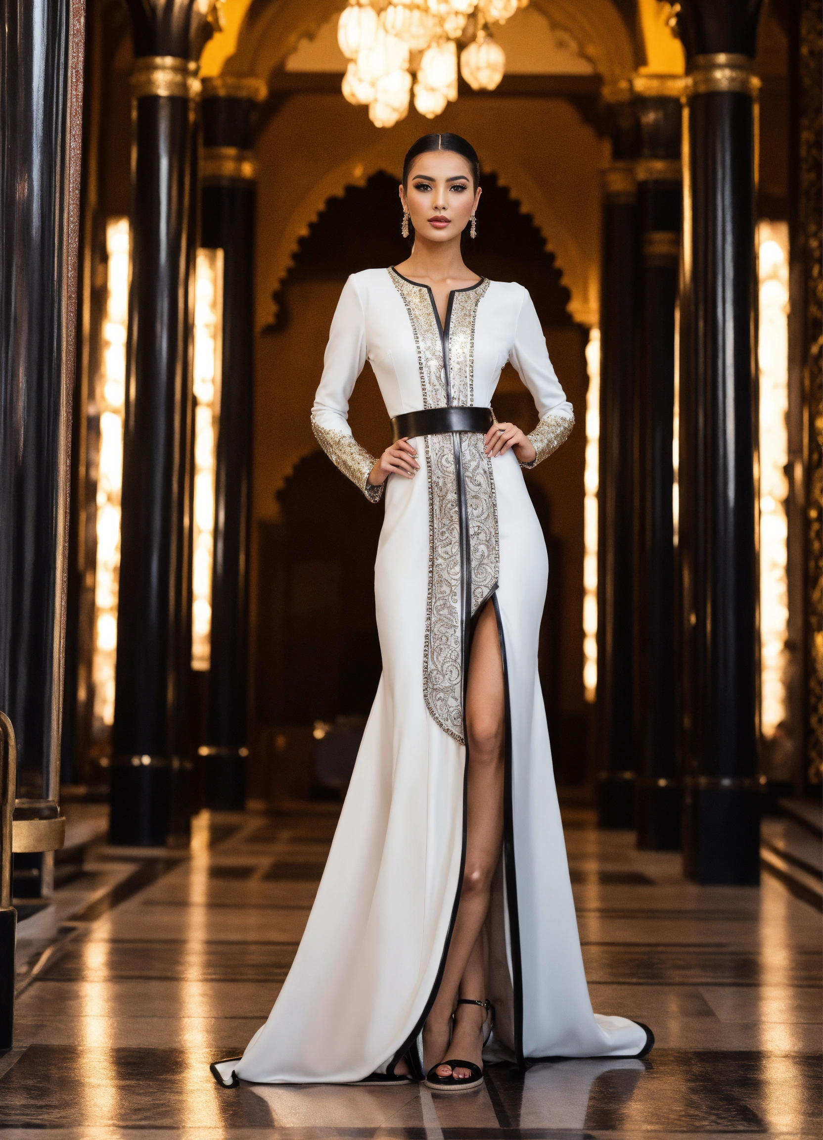 Lexica - Beautiful Arab women model, wearing luxury dress caftan white ...