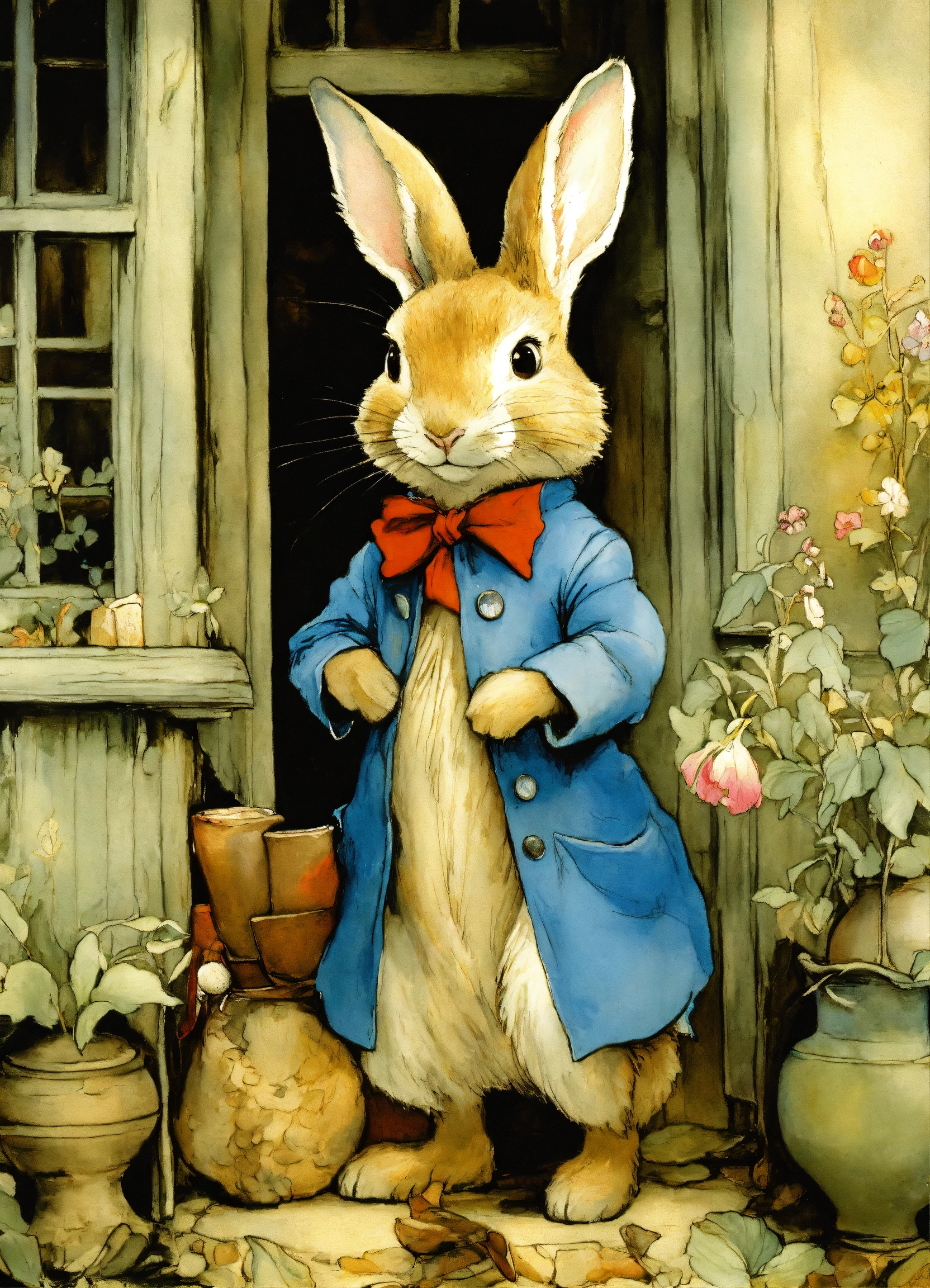 Lexica - Peter Rabbit, standing in front of an old beautiful Victorian ...