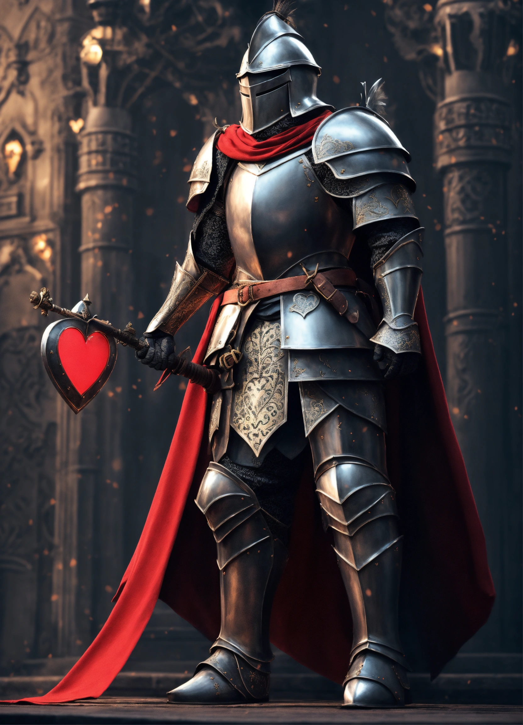 Lexica - Tall strong knight in dark gray armor with heart shaped ...