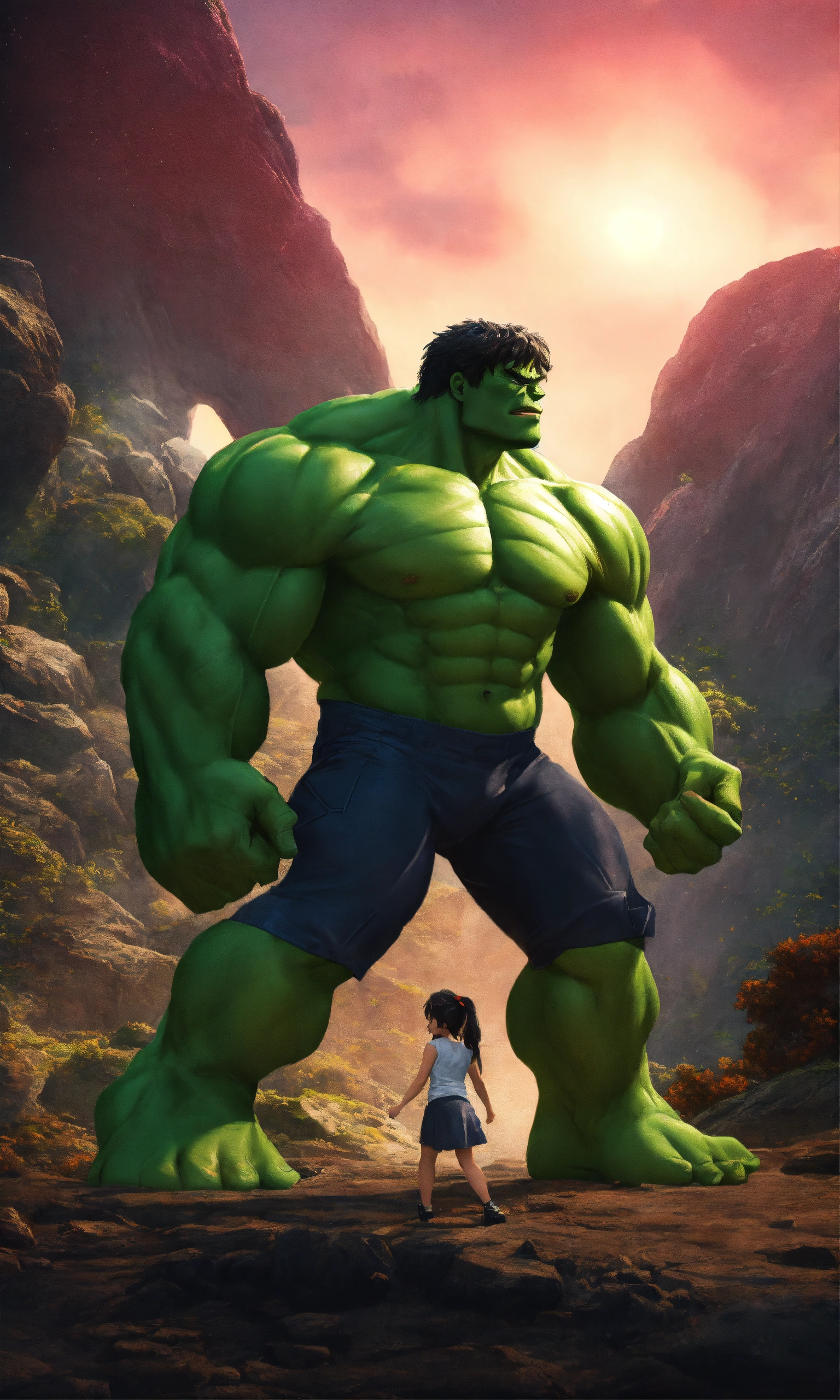 Lexica - Hulk meets Girl Hulk in the multiverse, nature background, 2D ...