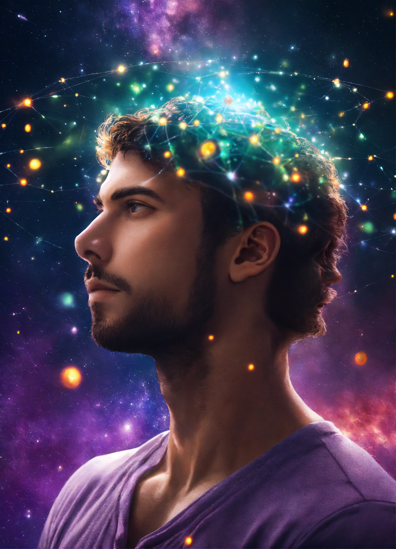 Lexica - Well built man looking up, dna strands floating in the ...
