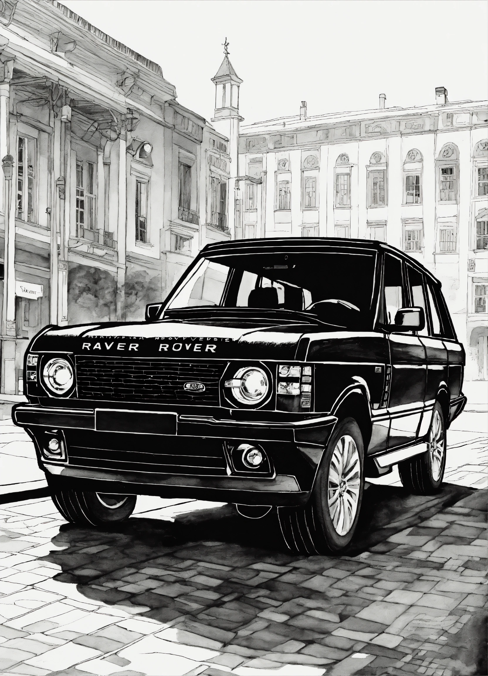 Lexica - Detailed pen and ink illustration of a modern Range Rover ...