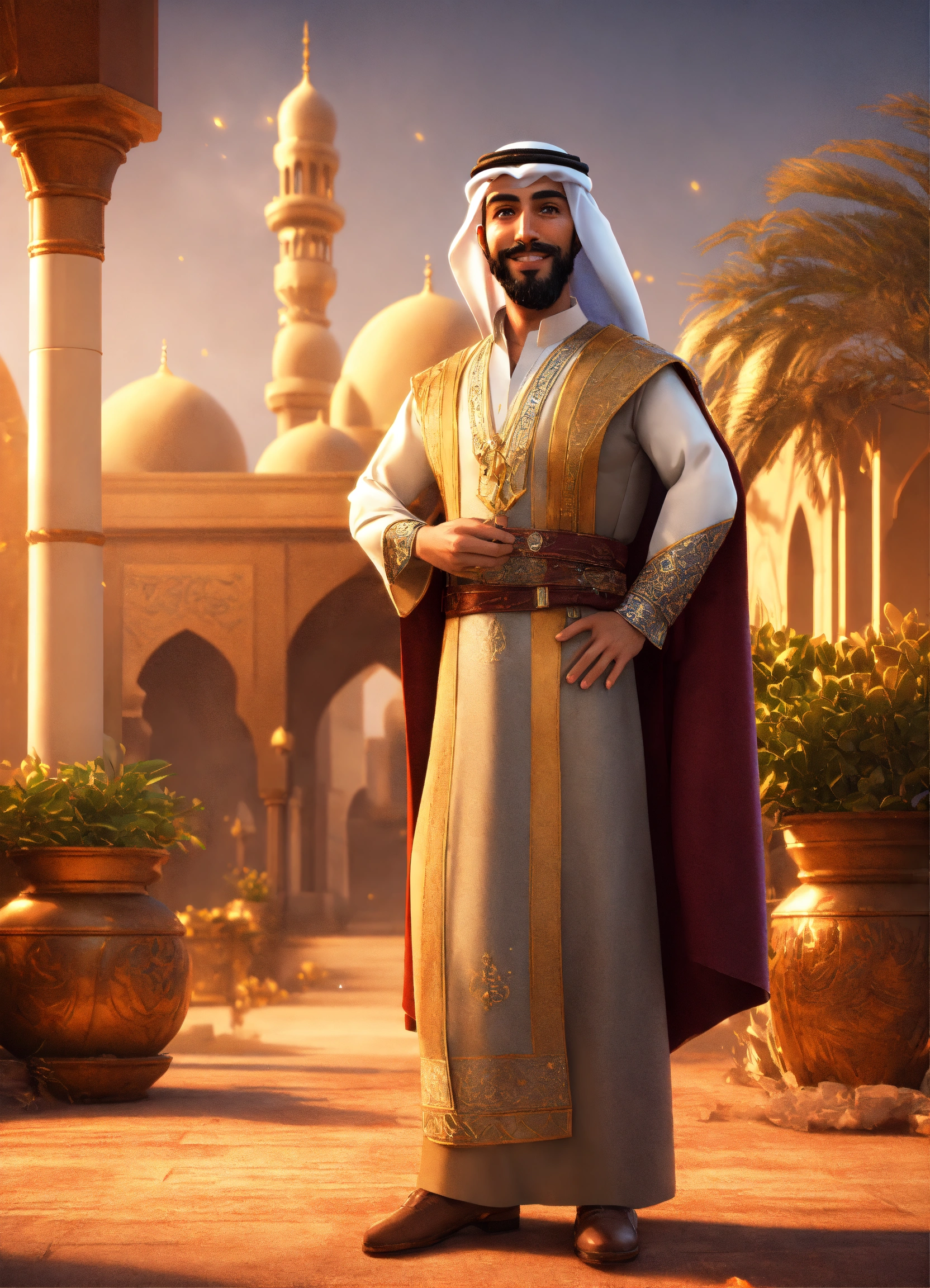 Lexica - Create a 3D rendering of a wealthy Arab male sheikh from Dubai ...