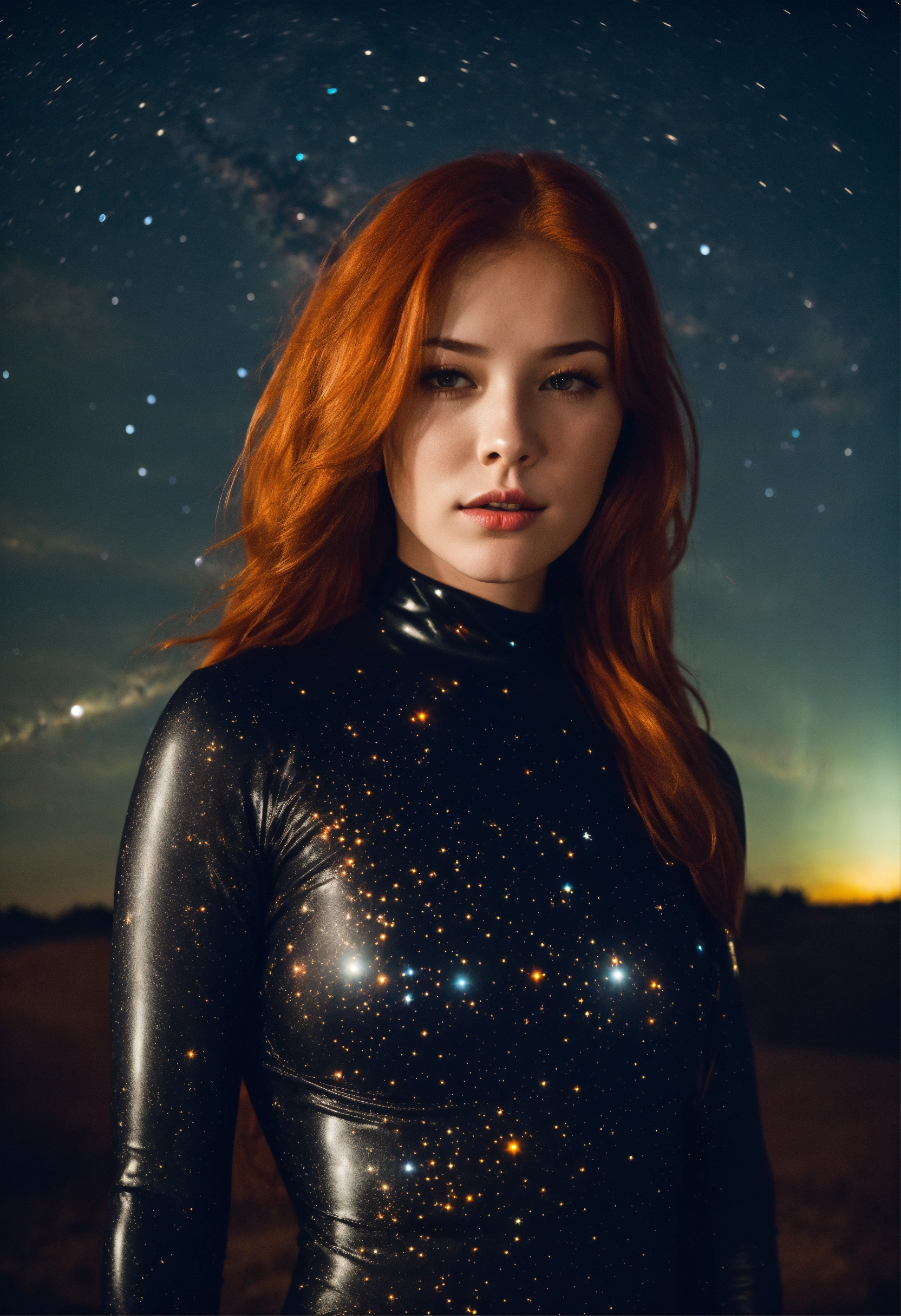 Lexica A Cute 28 Year Old Red Head Girl Wearing A Open Dark Catsuit