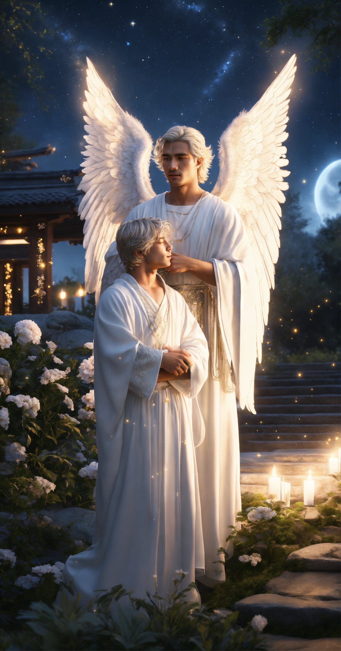 Lexica - 2 male guardian angels with detailed and luminous white angel wings. 1 male angel of 30 ...