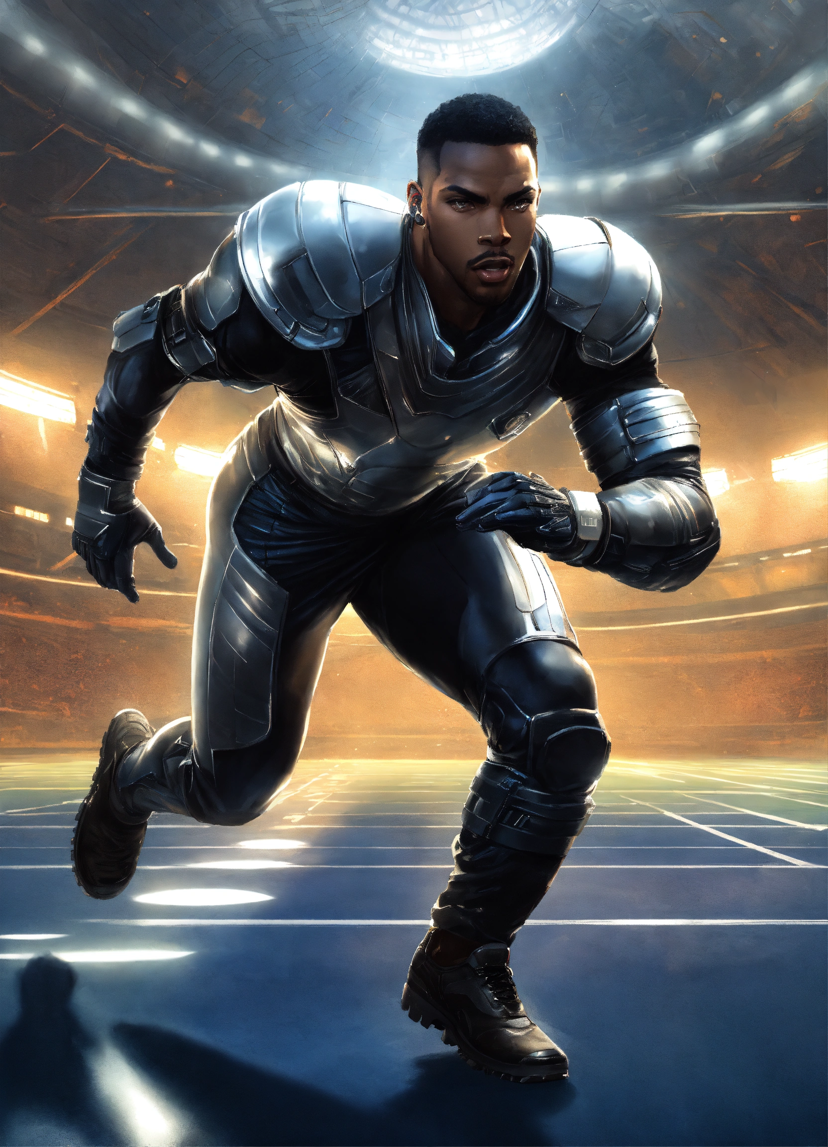 Lexica - Muscular black male defiant Speedball scifi Player on a steel ...
