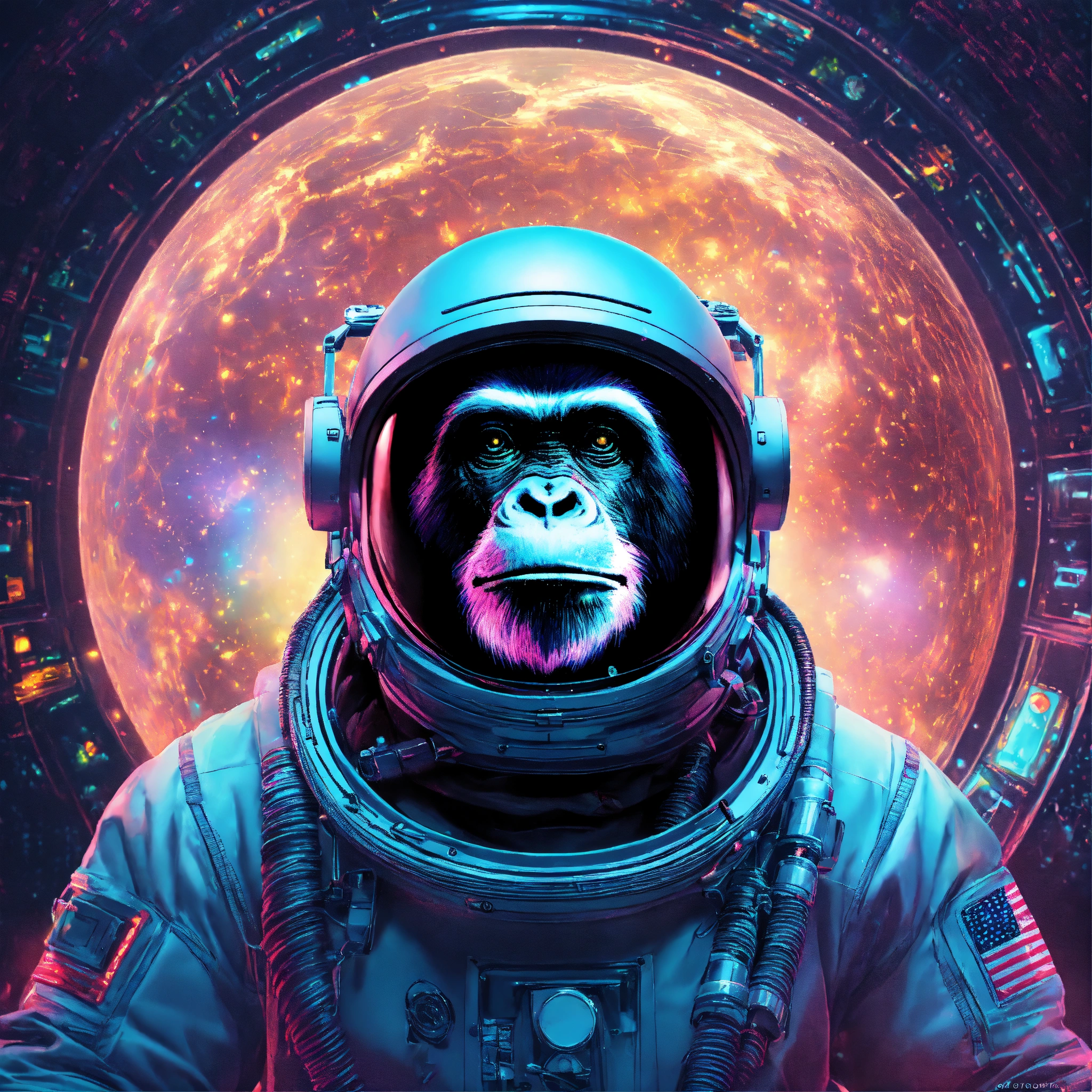 Lexica - APE ATRONAUT, circle image, holographic, best quality