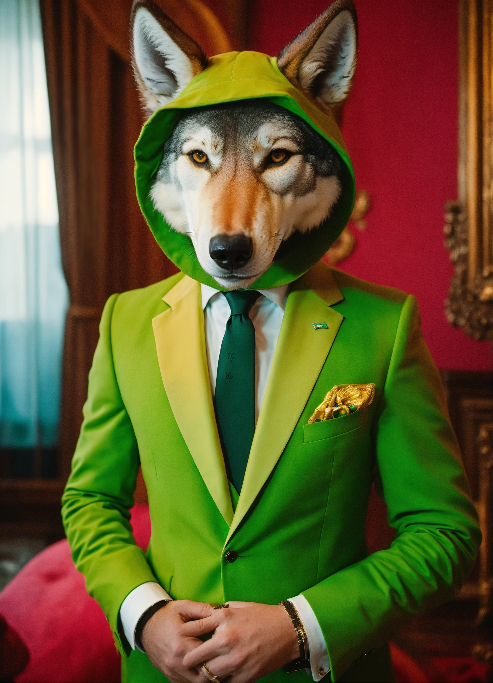 Lexica - Award - Winning Cinematic Still of wolf-Headed butler posing ...