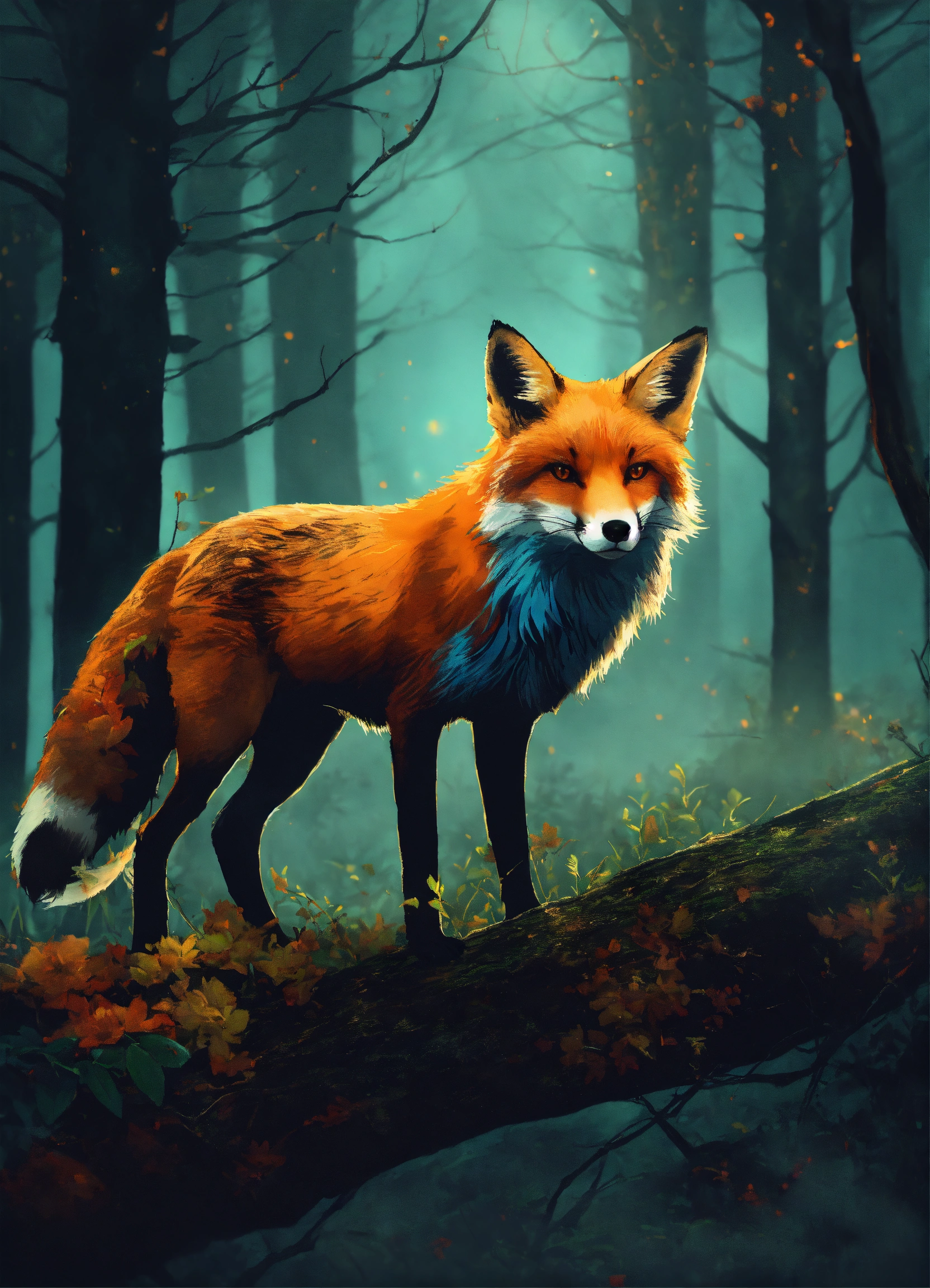 Lexica - A sinister fox in a forest at night