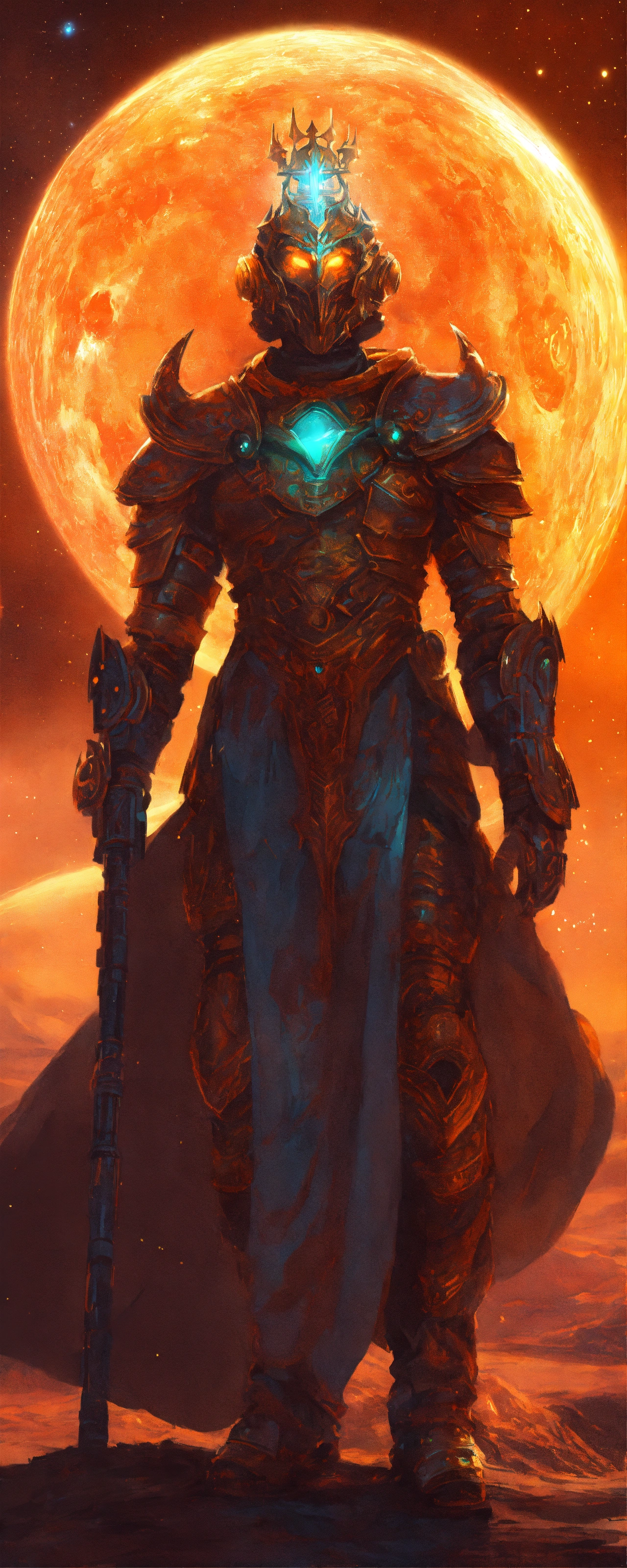 Lexica - Drawing of epic alien warlord king with glowing orange energy ...