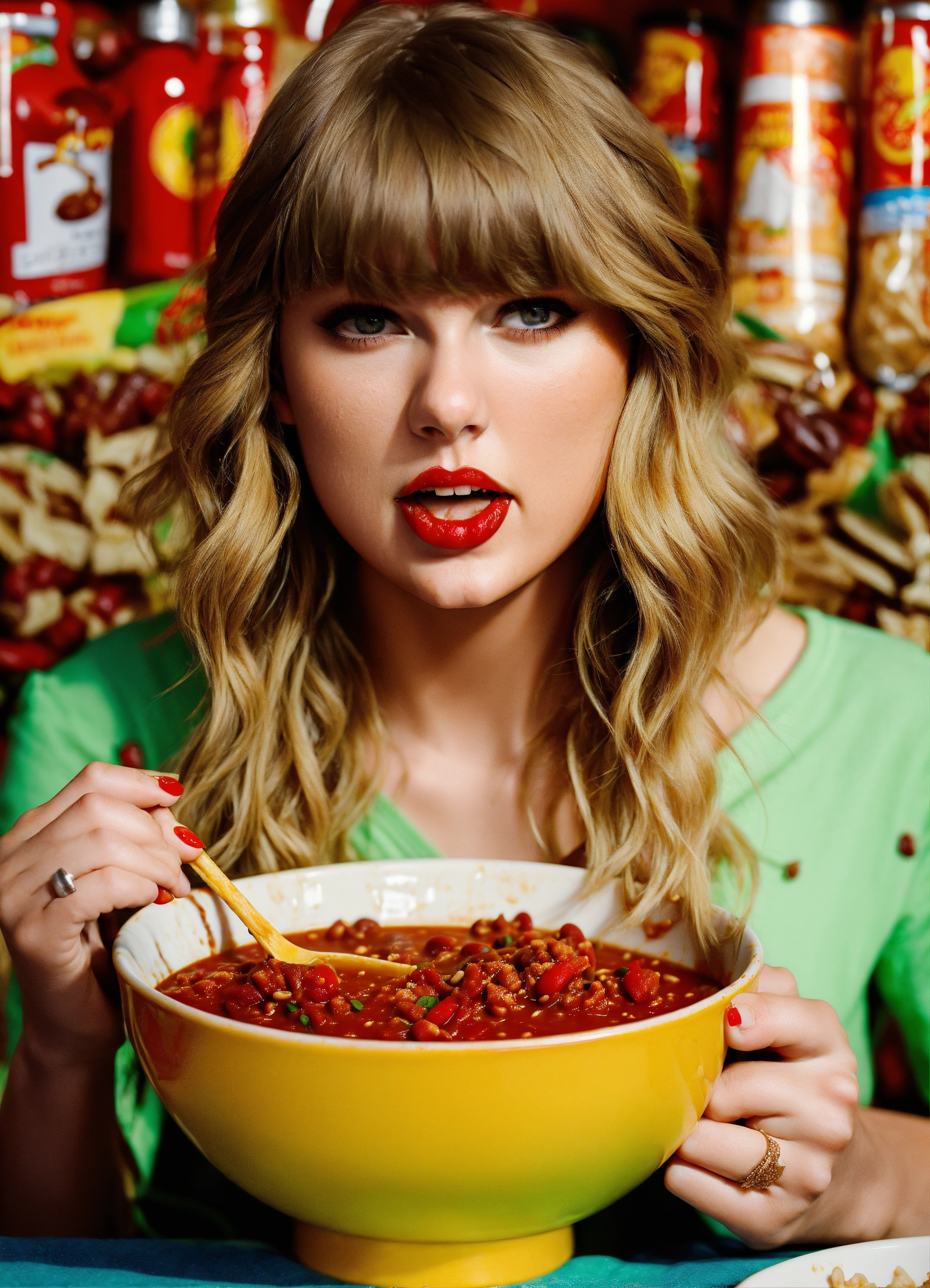 Lexica - Photo realistic shot of taylor swift eating a large bowl of ...