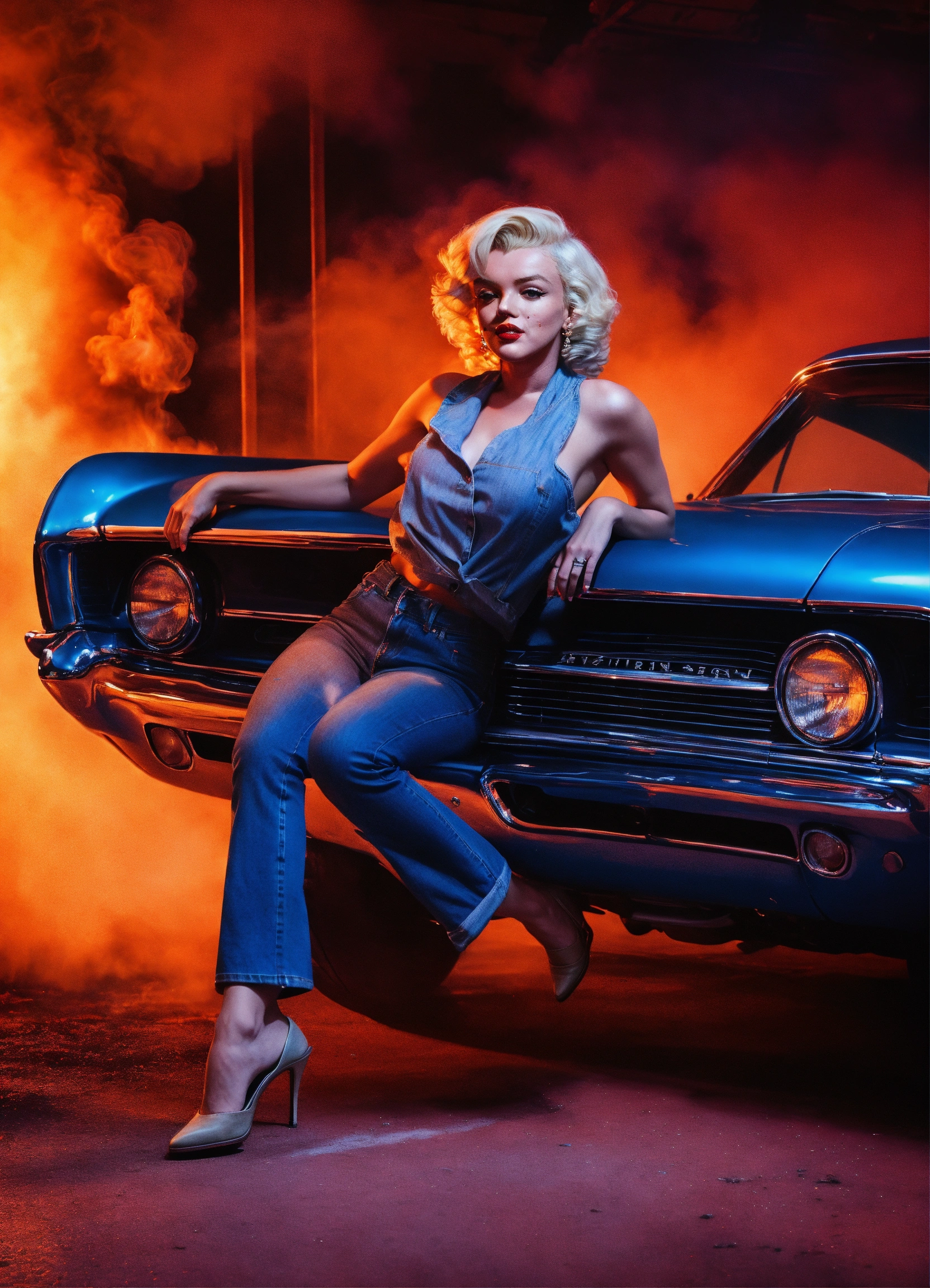 Lexica - Beautiful MARILYN MONROE woman modeling an American muscle car ...
