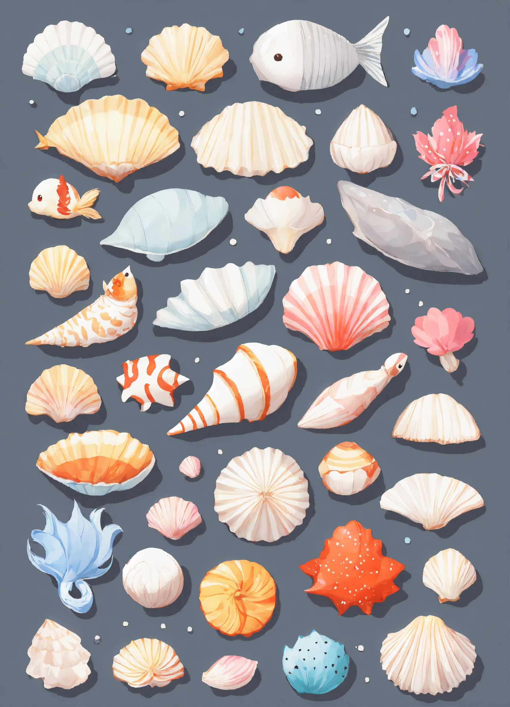 Lexica - Many kawaii anime white shells at gray background