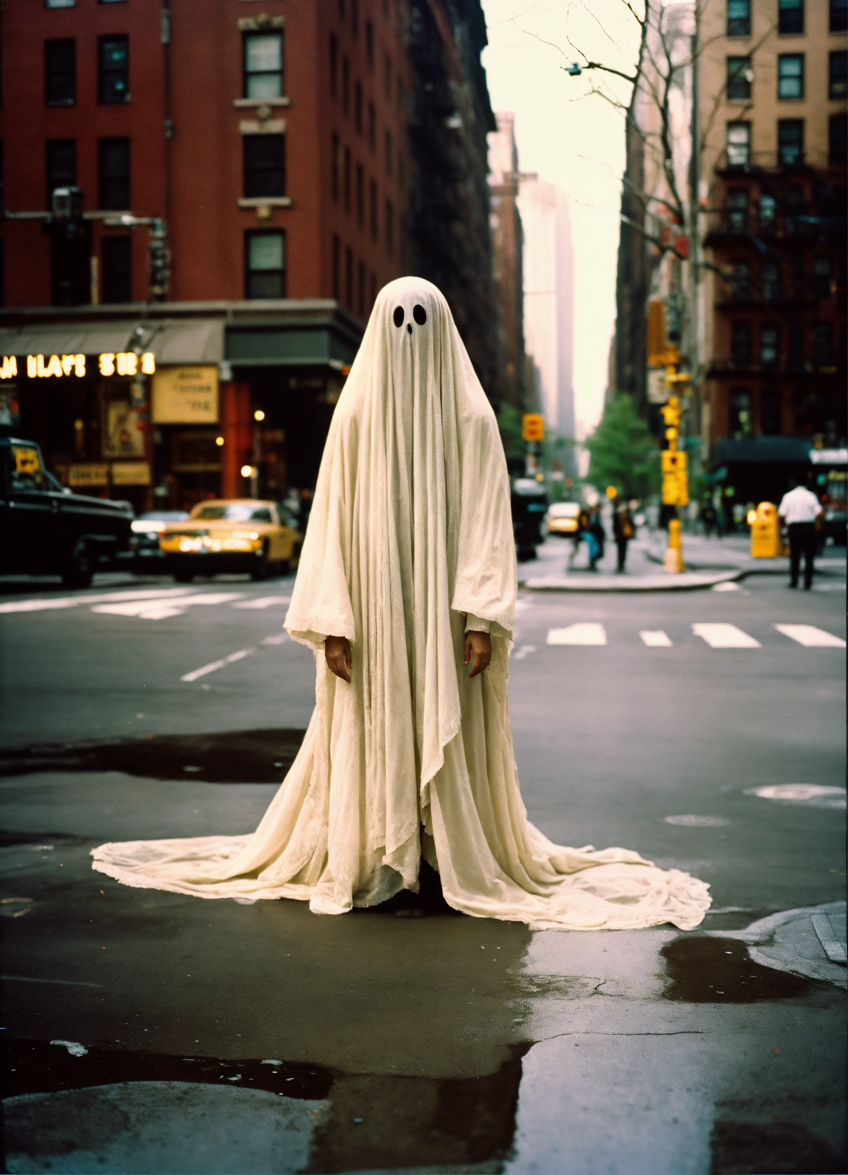 Lexica - Very creepy realistic ghost floating in the street, new york ...