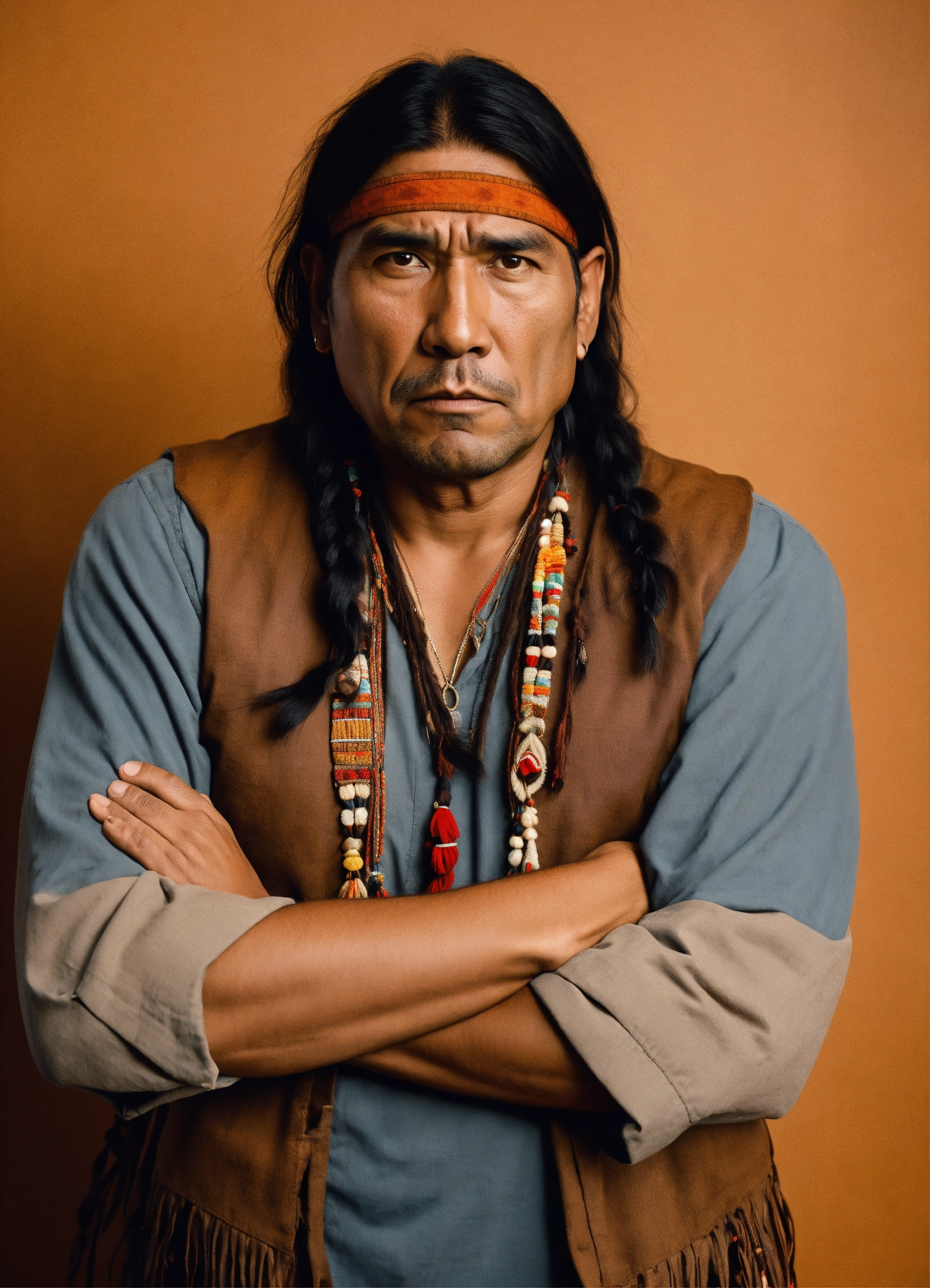 Lexica - Scared native american man, FRONT VIEW, casual clothes, arms ...