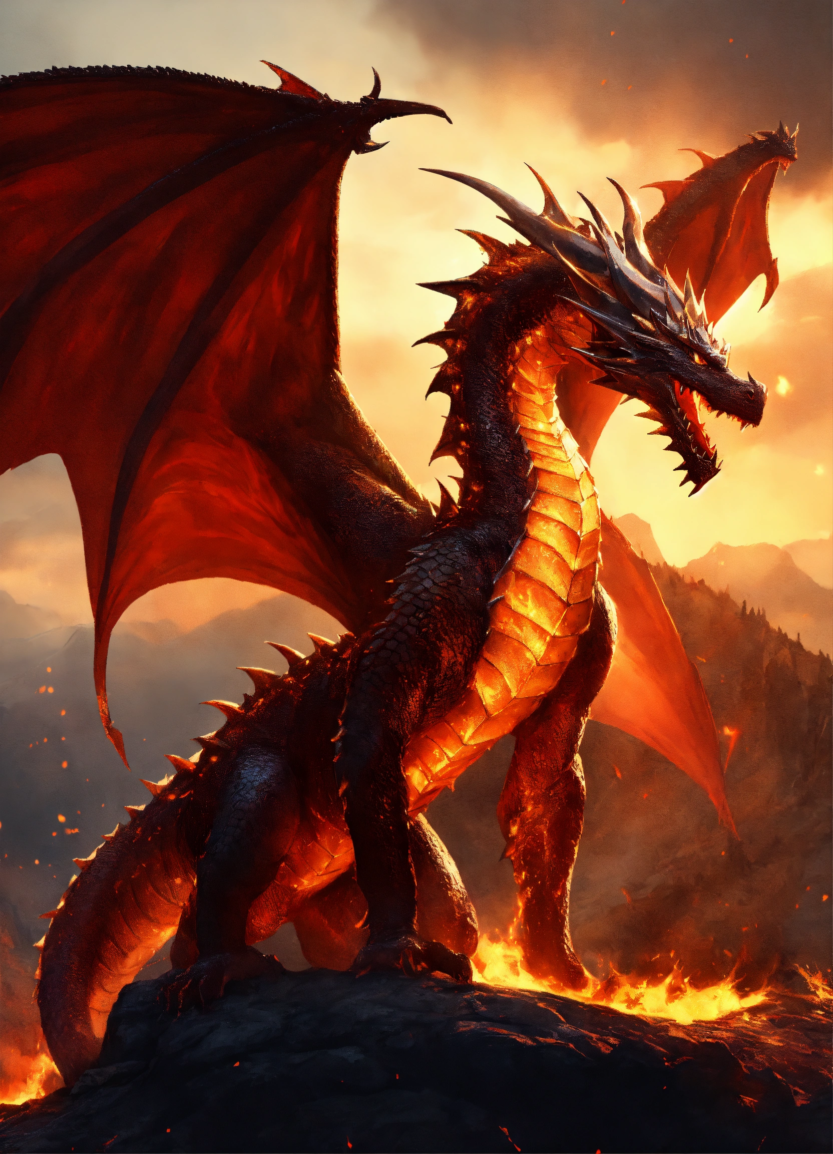 Lexica - A mighty dragon with scales gleaming like molten lava, capable ...