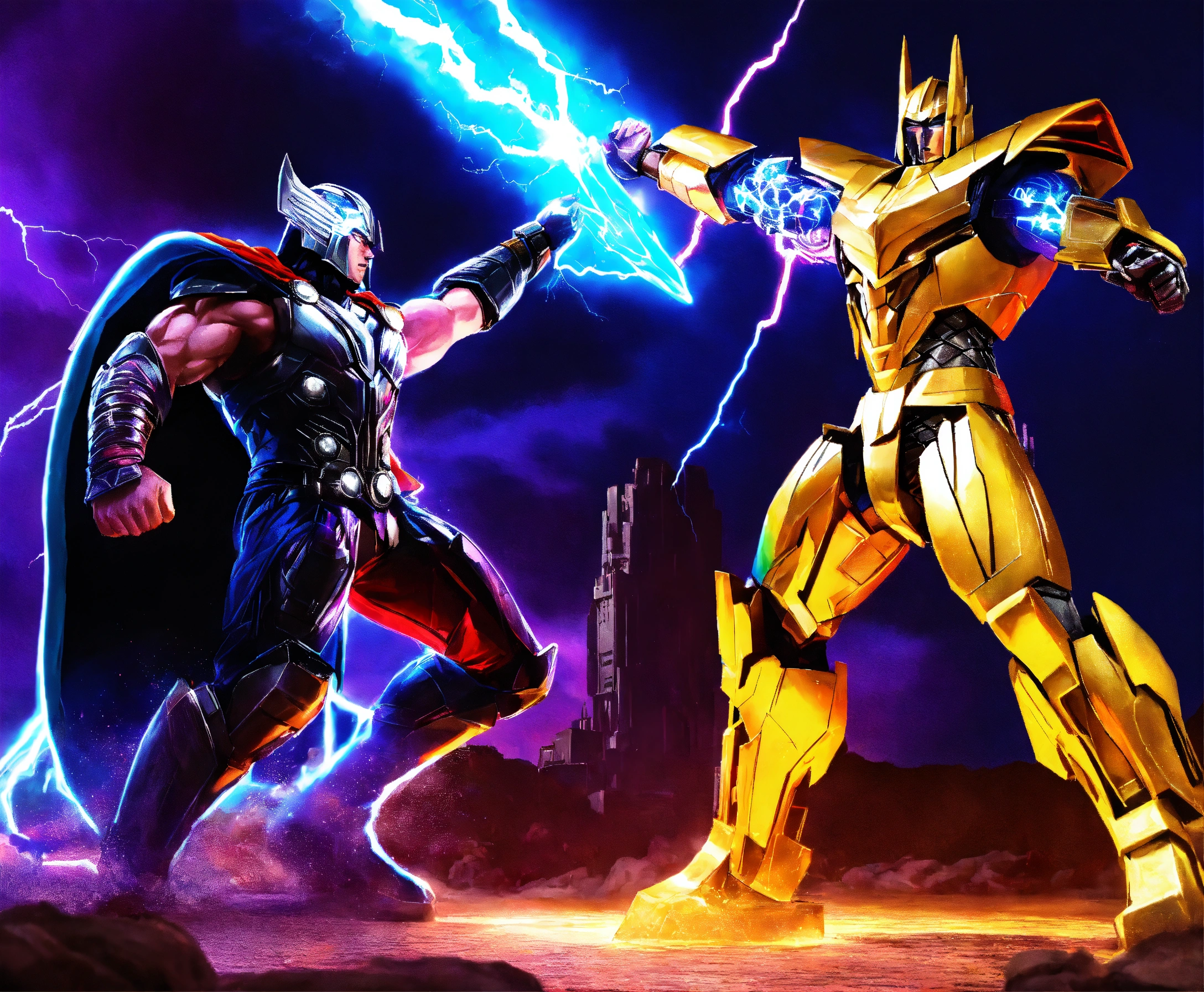 Lexica - Glowing dark thor vs transformer Megatron god rainbow water ...