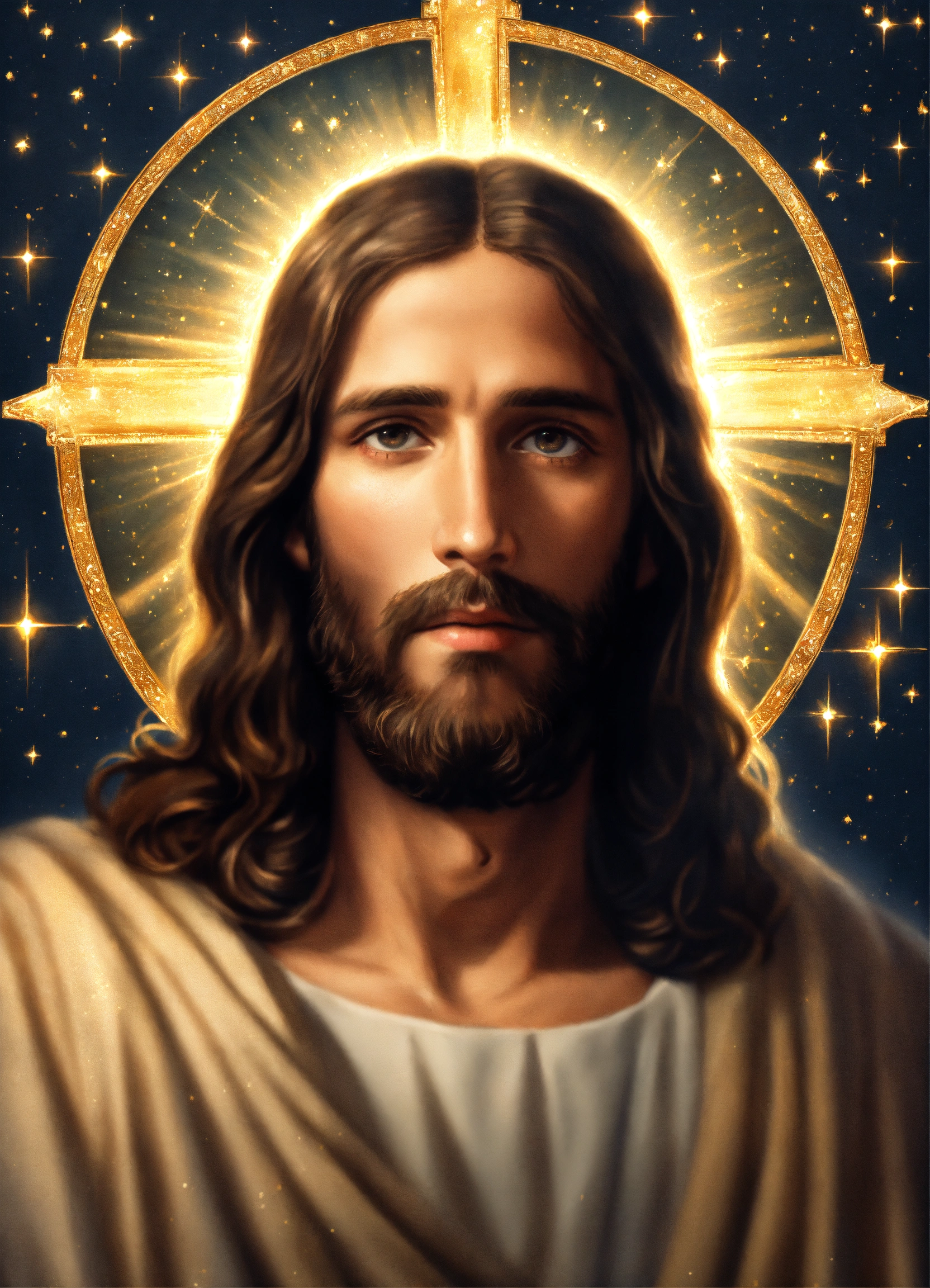 Lexica - Photorealistic portrait of jesus christ, starry background