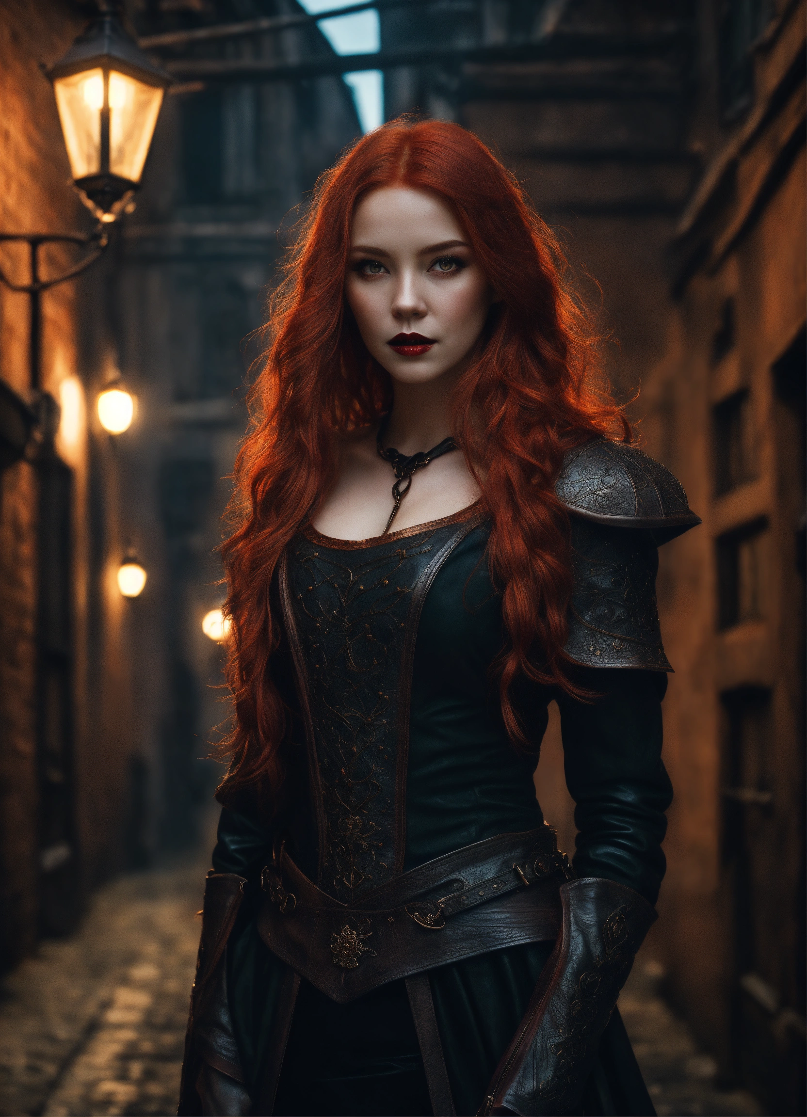 Lexica - A portrait of a beautiful redhead vampire, Symmetrical face ...