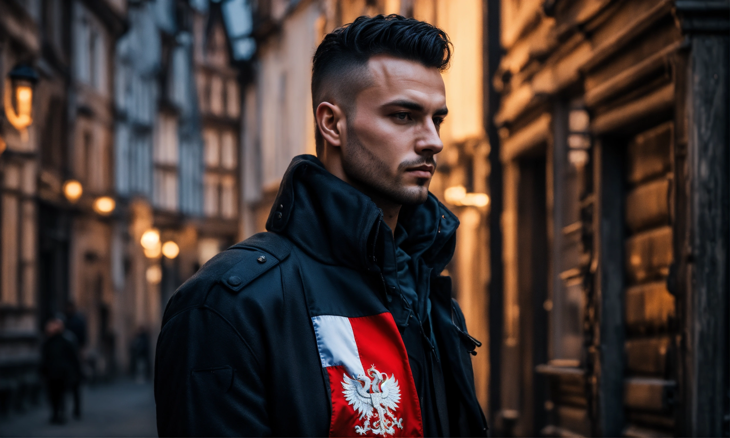 Lexica - Cyberpunk beautiful man with Poland Flag, in old town Gdansk ...