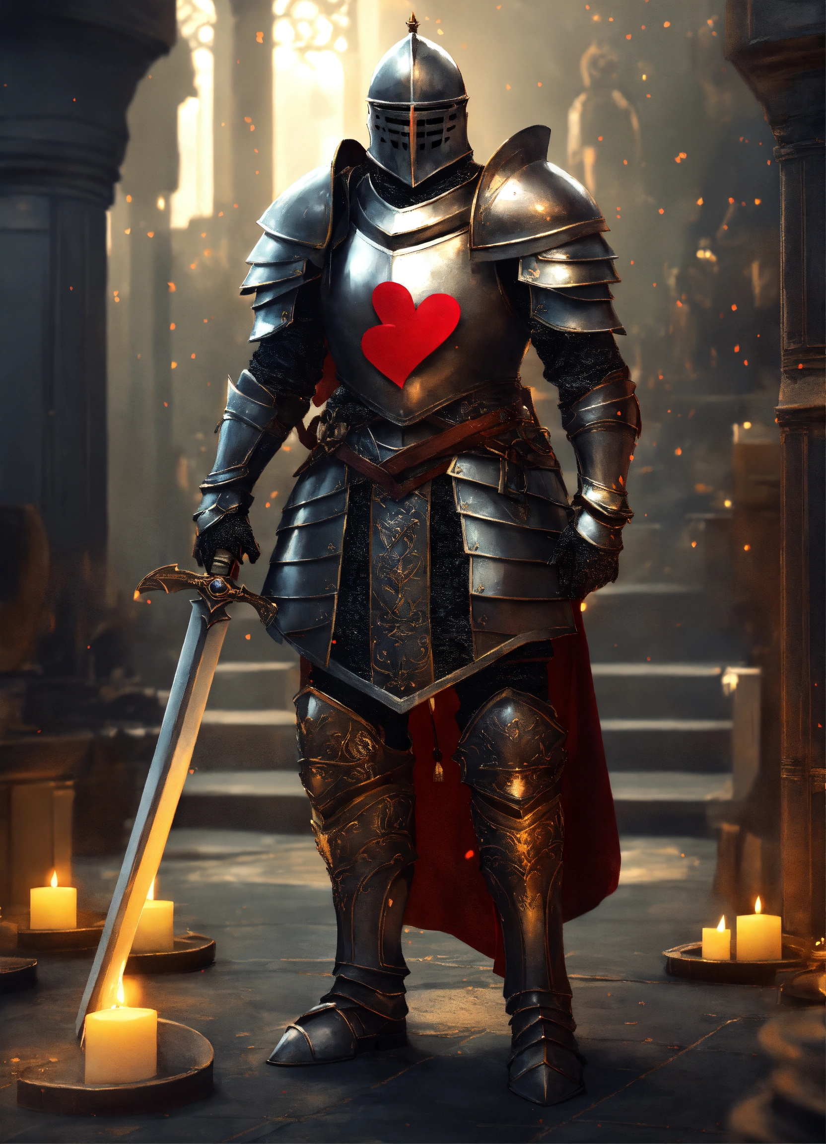 Lexica - Tall strong knight in dark gray armor with heart shaped ...
