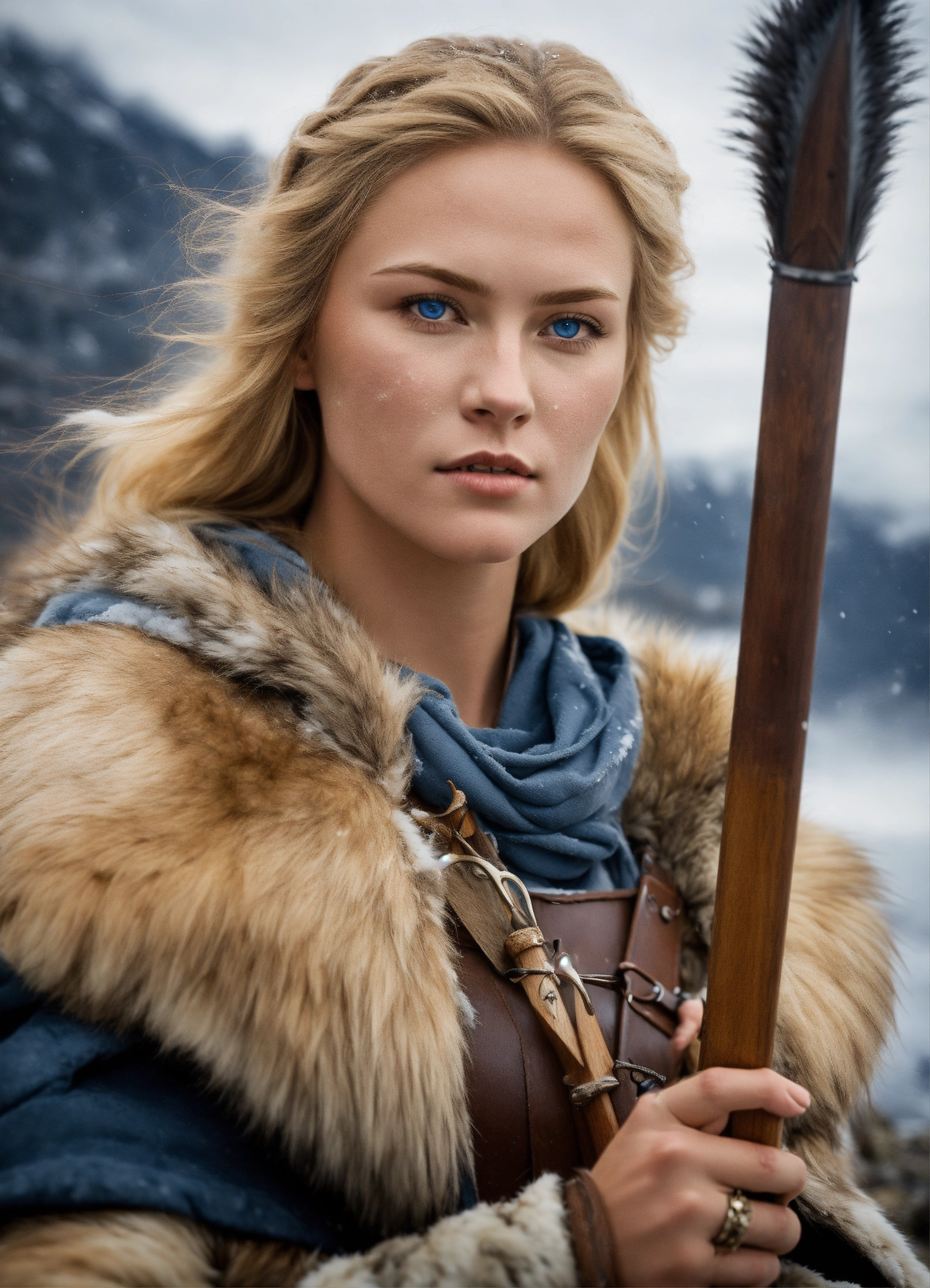 Lexica - Early Germanic blonde female hunter with blue eyes dressed in ...