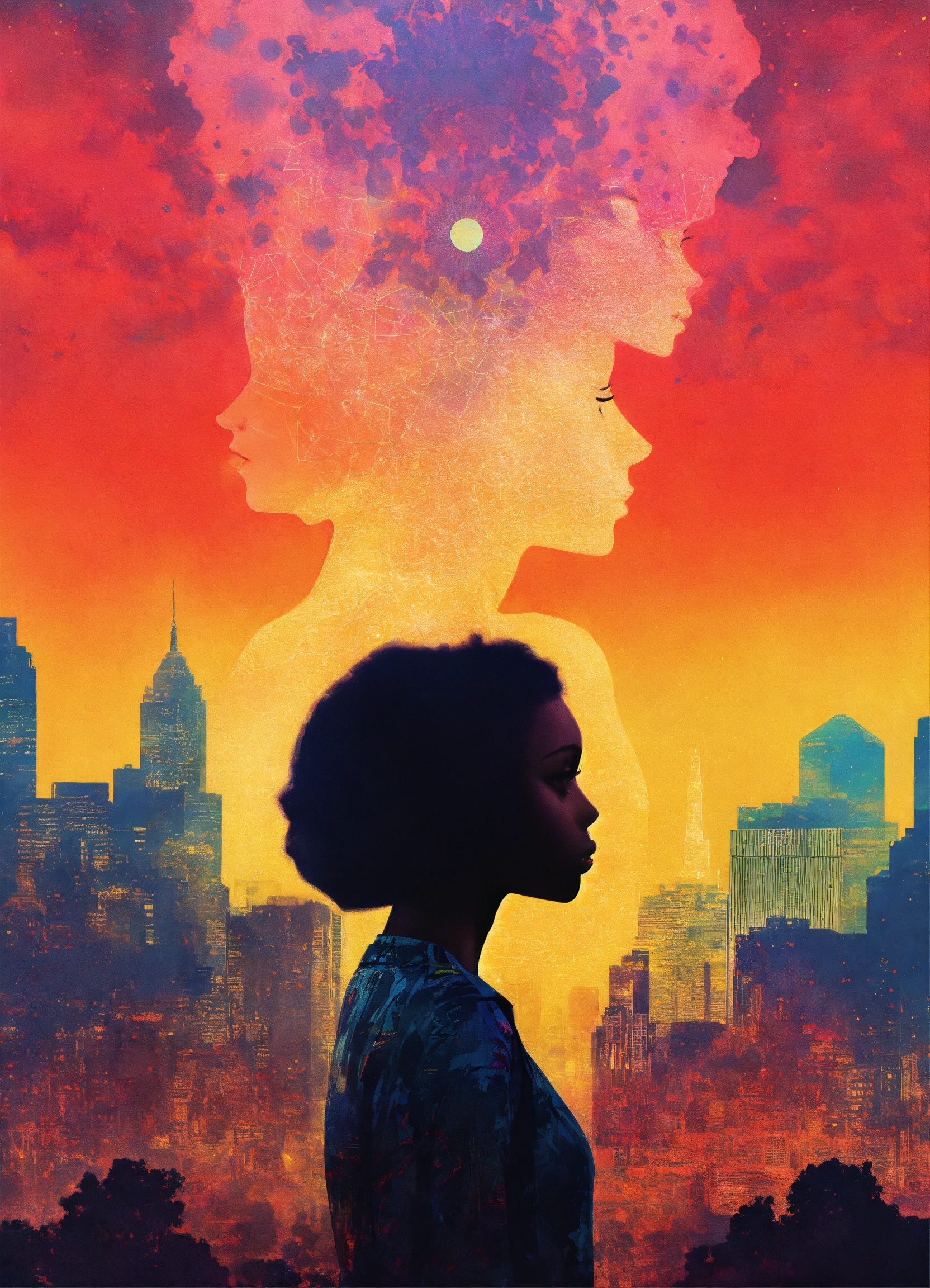 Lexica - ((triple exposure effect)), black woman, silhouette ...