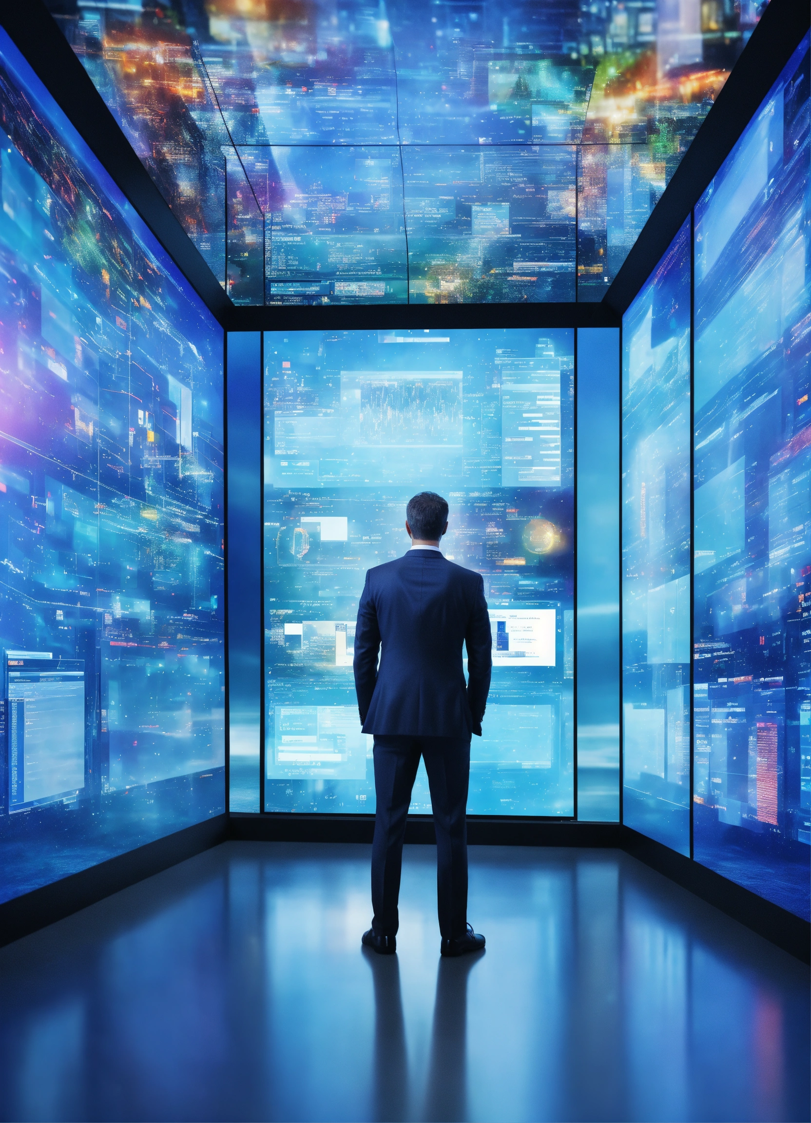 Lexica - A vibrant image depicts a businessman standing behind a fully ...