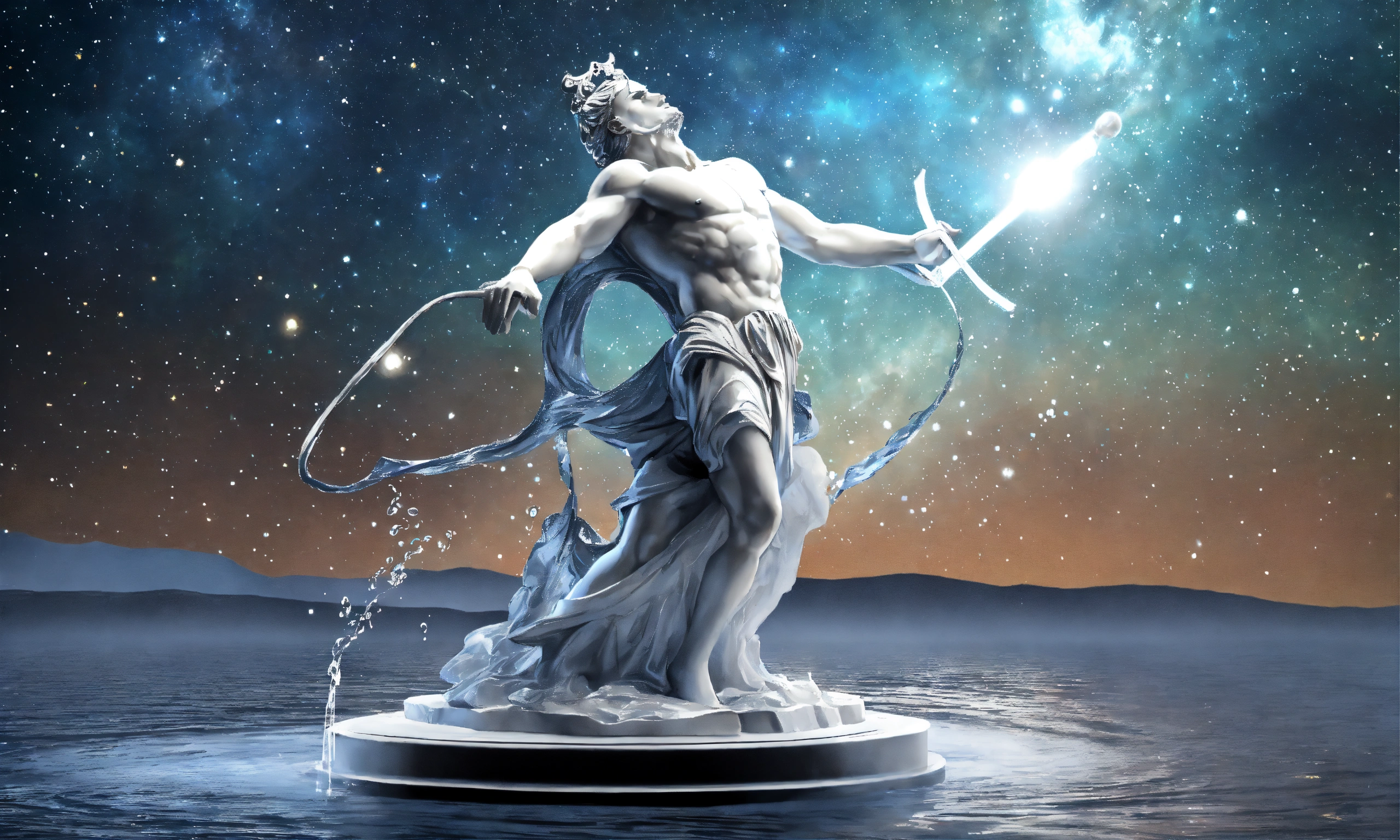 Lexica - Greek white and silver man statue pours water, brutal, zodiac ...