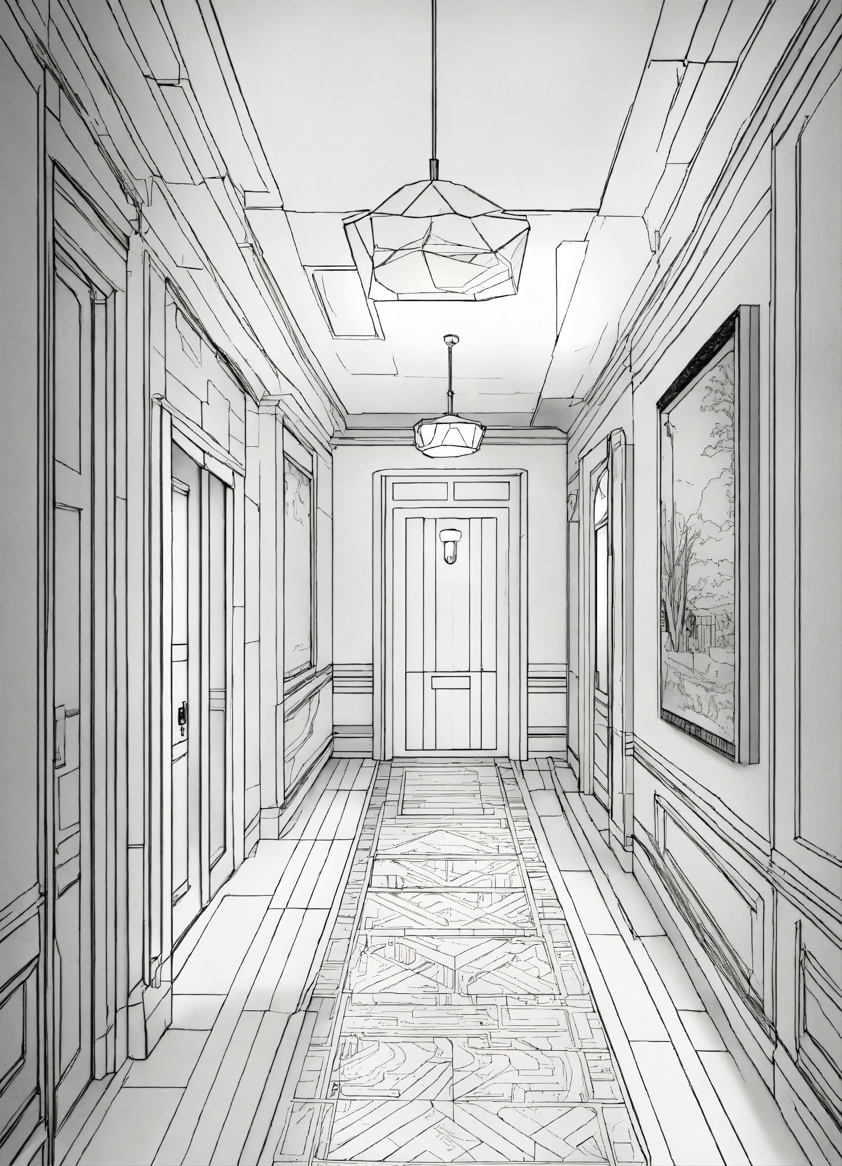 Lexica - Coloring book page, isometric hallway, 3d art, black and white ...
