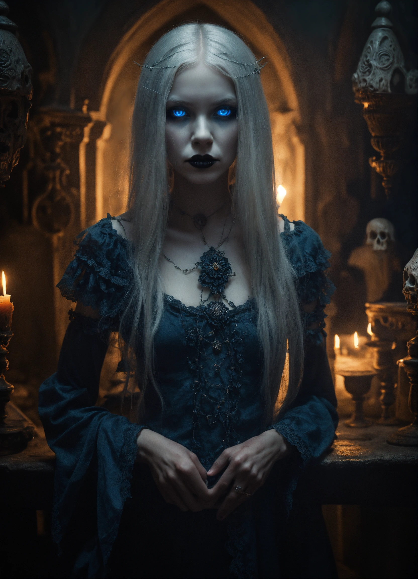 Lexica - Body portrait, ten year old childish female goth necromancer ...