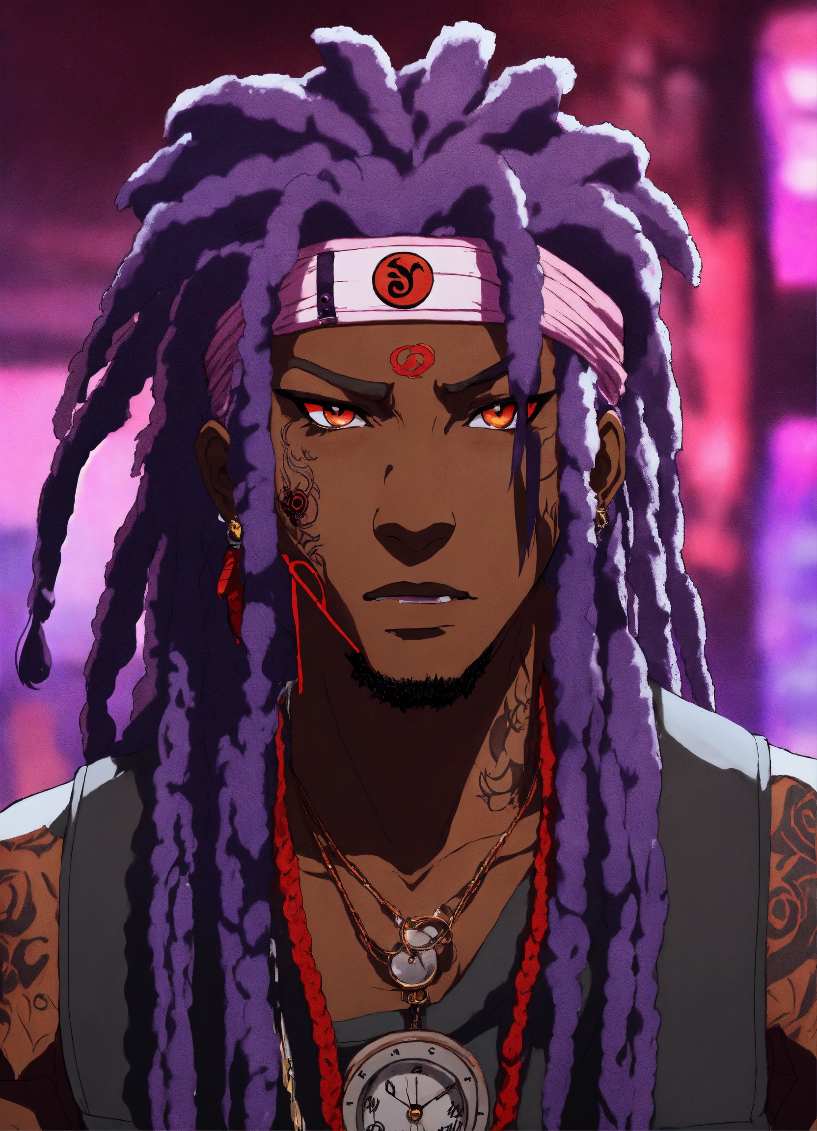 Lexica - African Naruto anime character, fit build, long purple hair ...